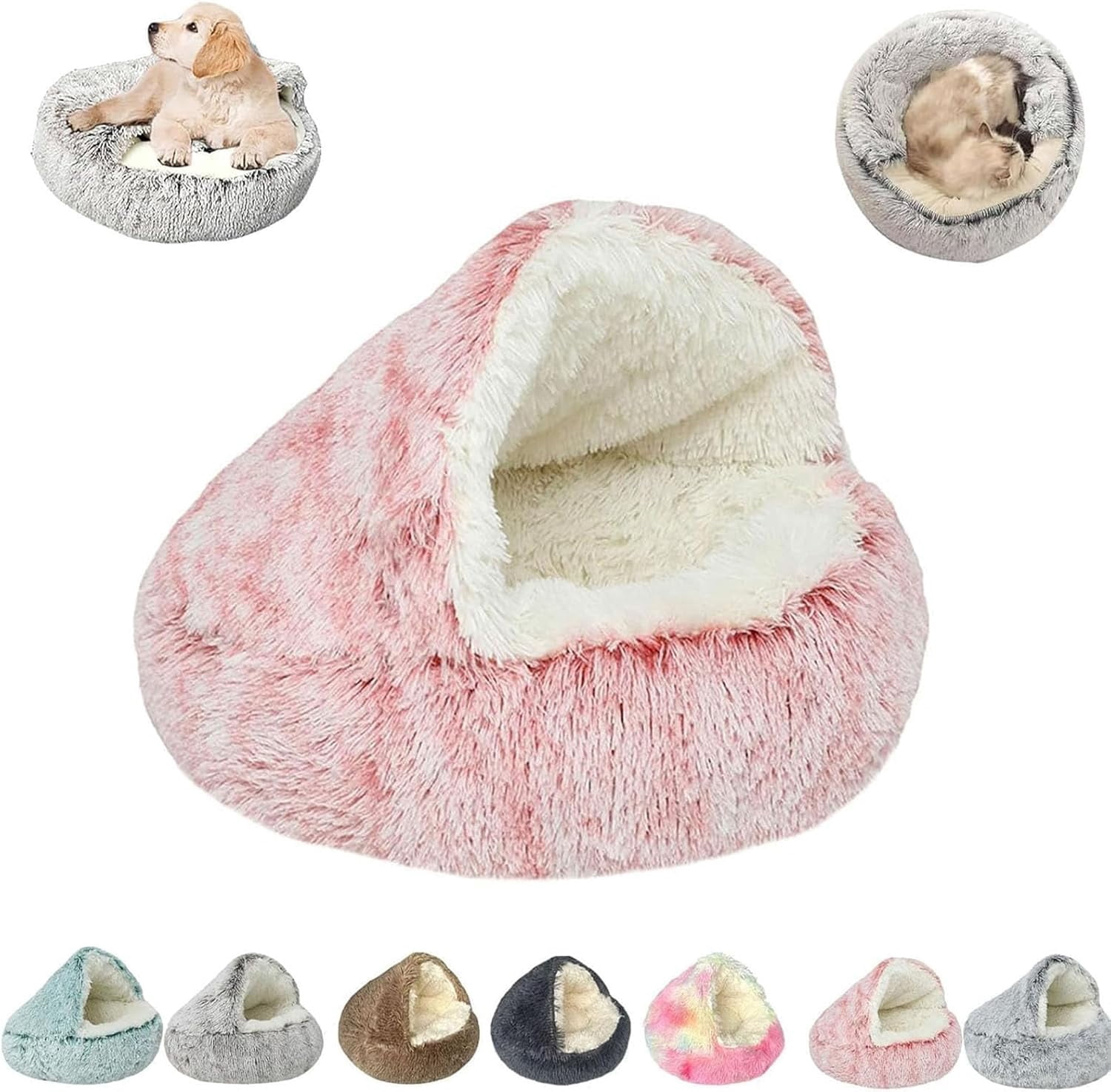 Cozy Cocoon Pet Bed for Dogs, Covered Dog Bed with Cave-Style Hood ...