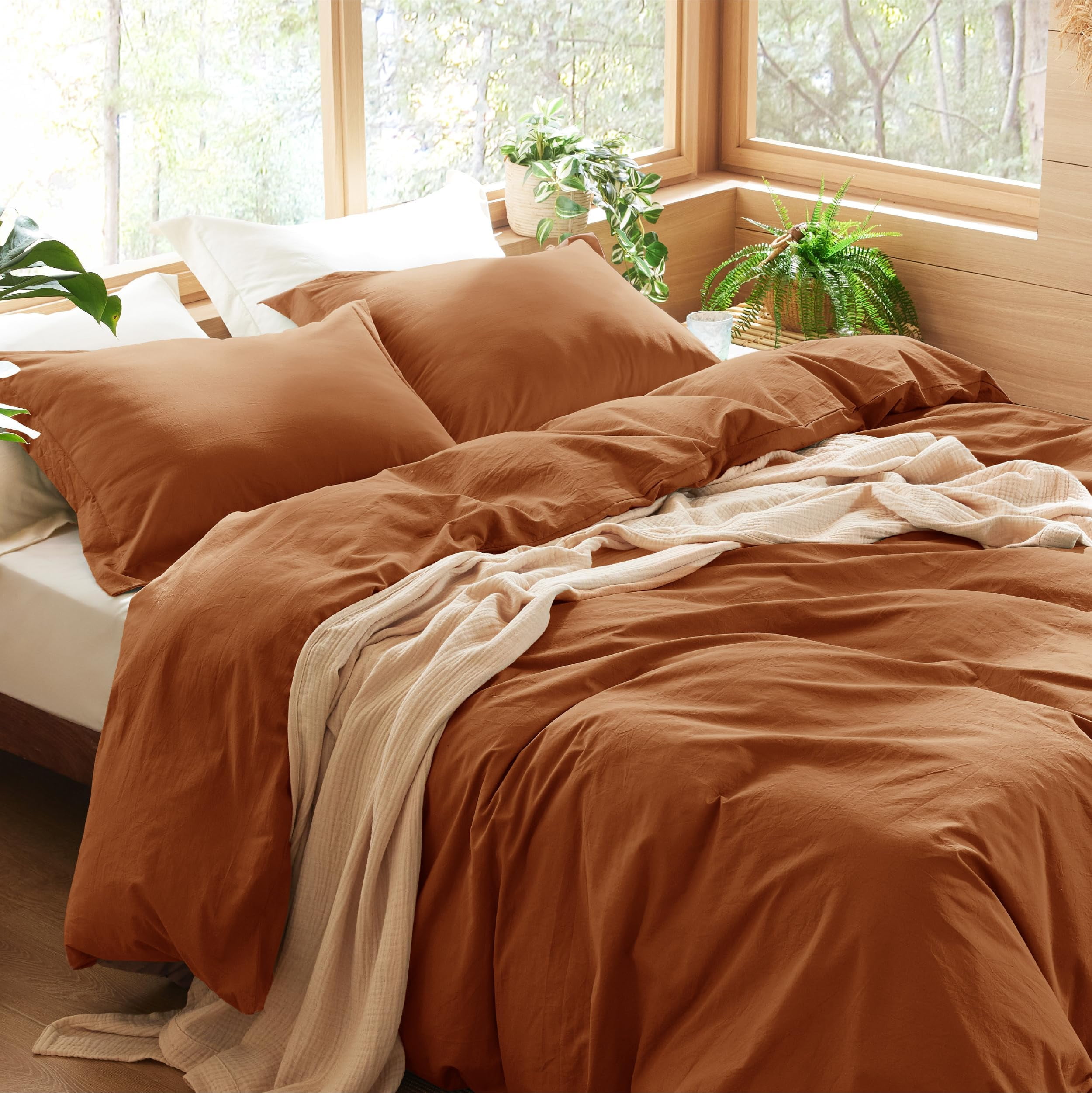 Cozy Comfort 100% Washed Cotton Duvet Cover King Size - Terracotta ...