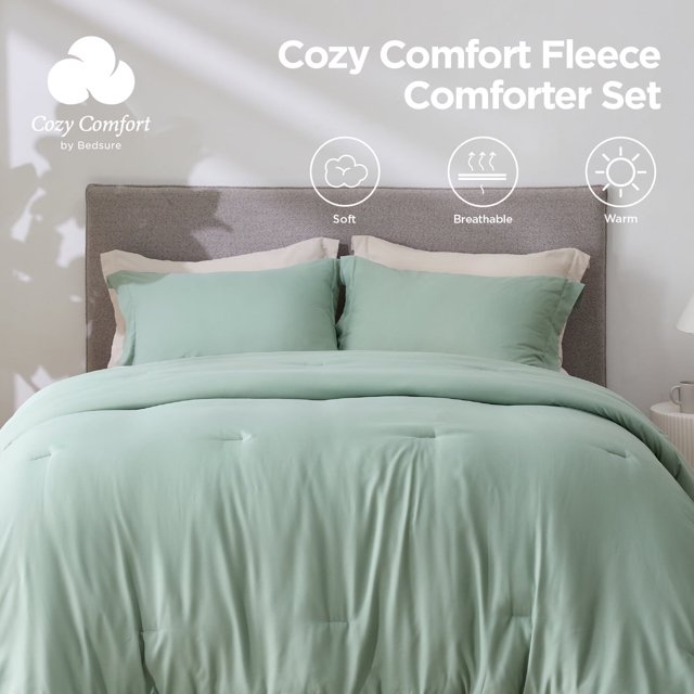 Cozy Comfort 3-Piece Full Comforter Set, Sage Green Solid Print, 1 ...