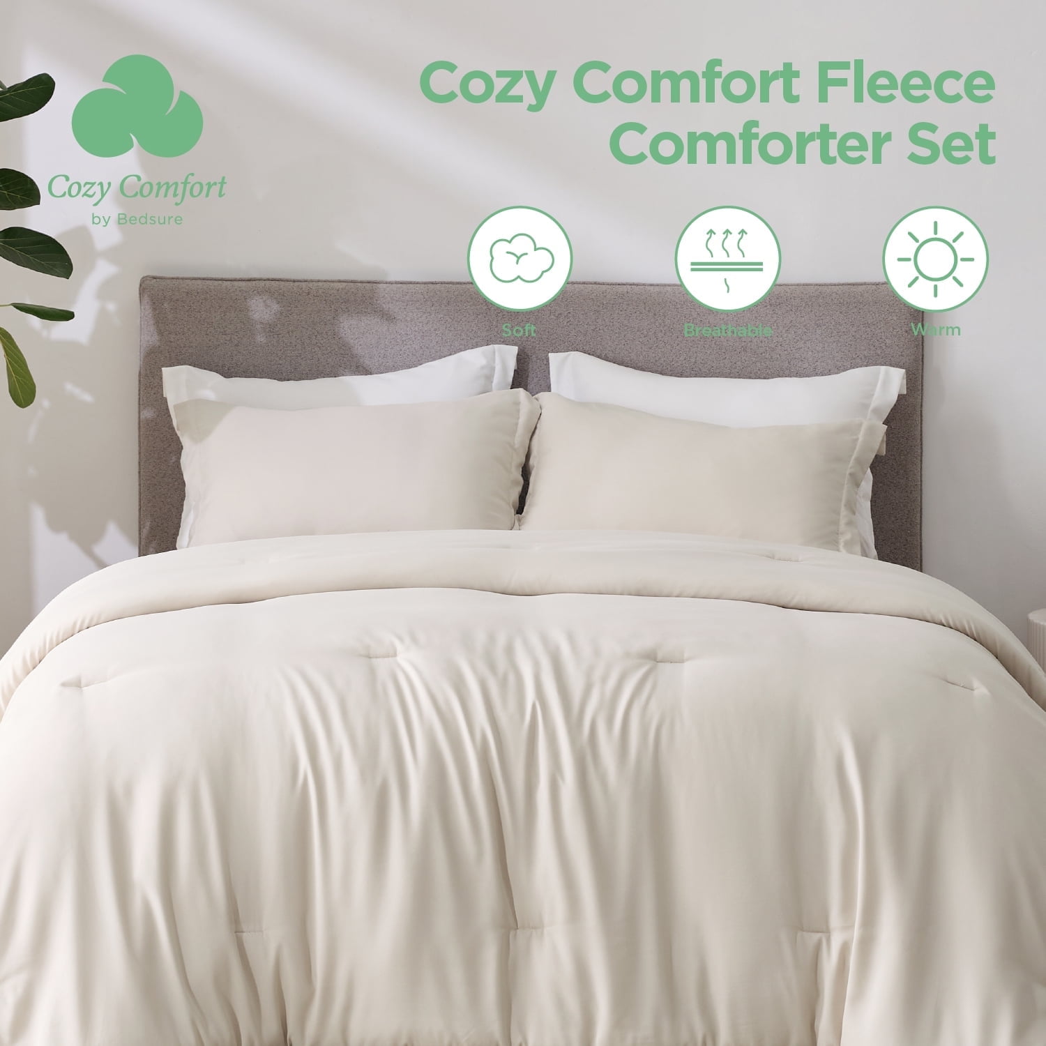 Cozy Comfort 3-Piece Modern Beige Comforter Set, Queen, 1 Comforter and ...