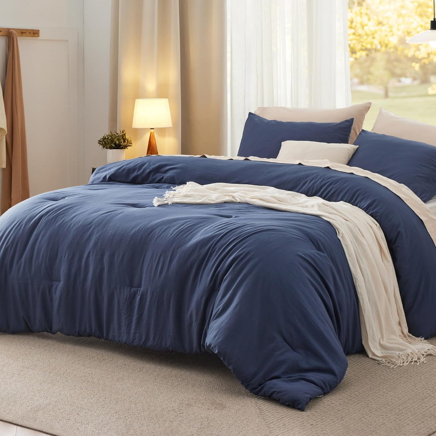 Cozy Comfort 3 Pieces Queen Comforter Bedding Set, Navy Comforter Set ...