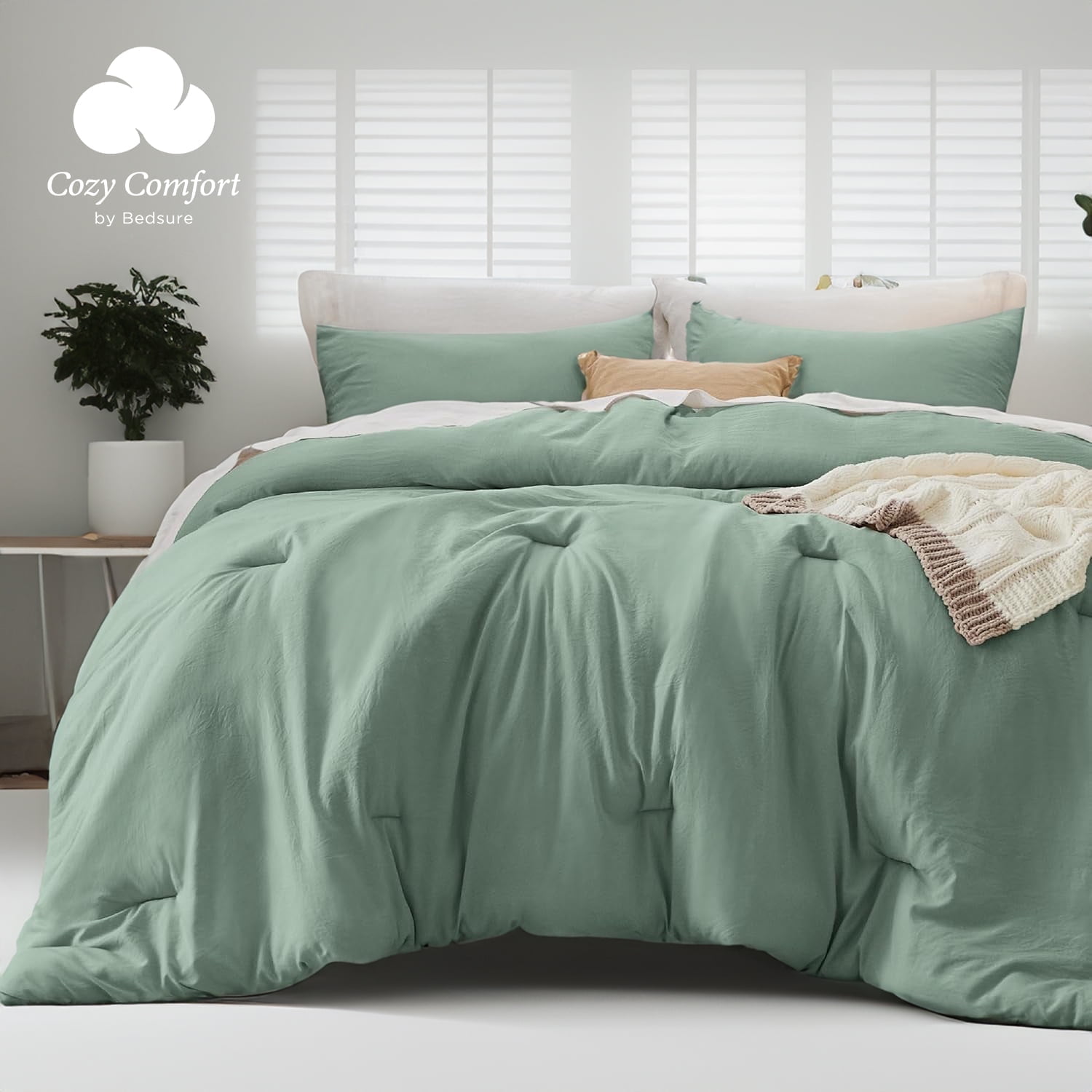 Cozy Comfort 3 Pieces Full Comforter Bedding Sets, Sage Green Comforter ...