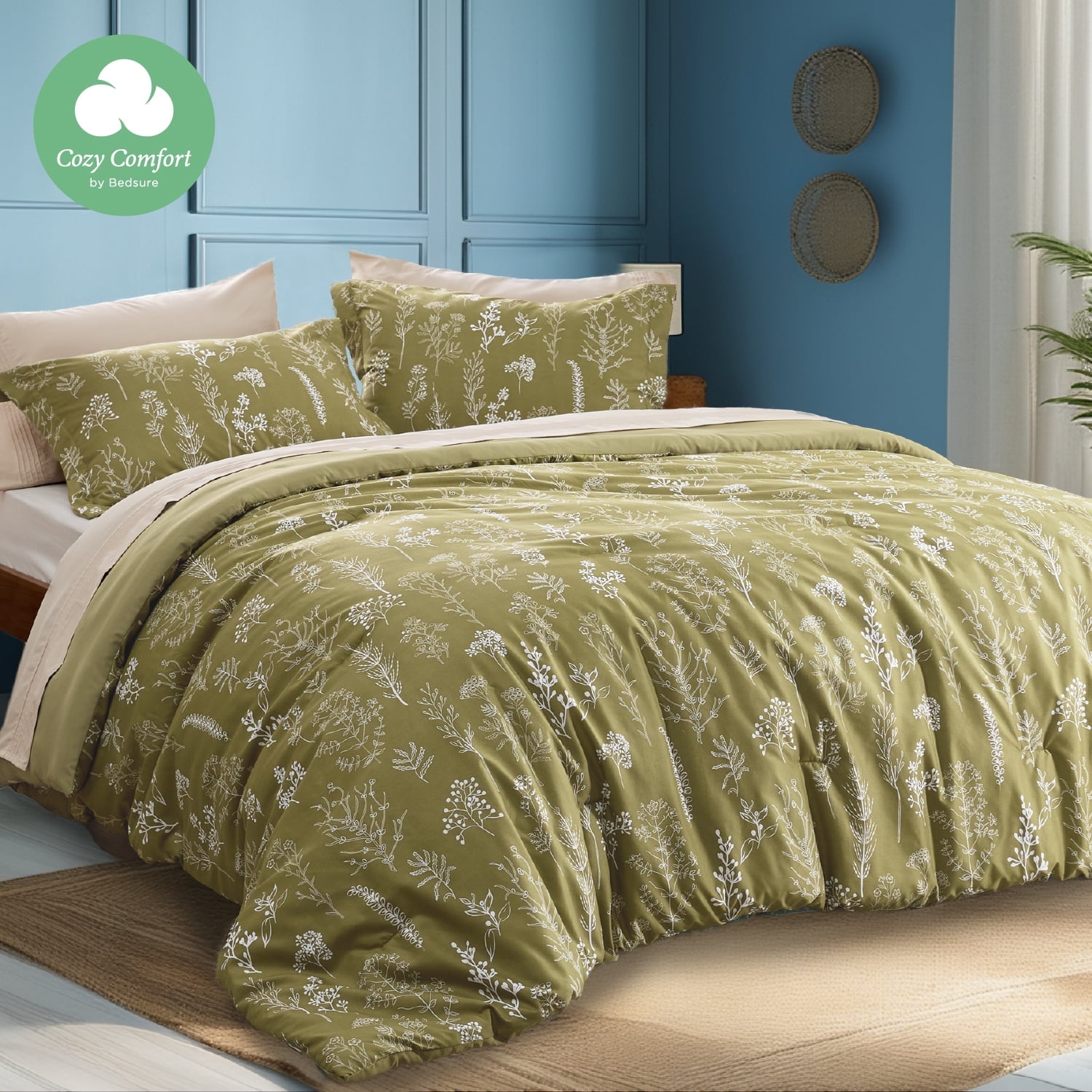 Cozy Comfort King Comforter Sets, 3 Pieces Olive Green Bedding Sets ...