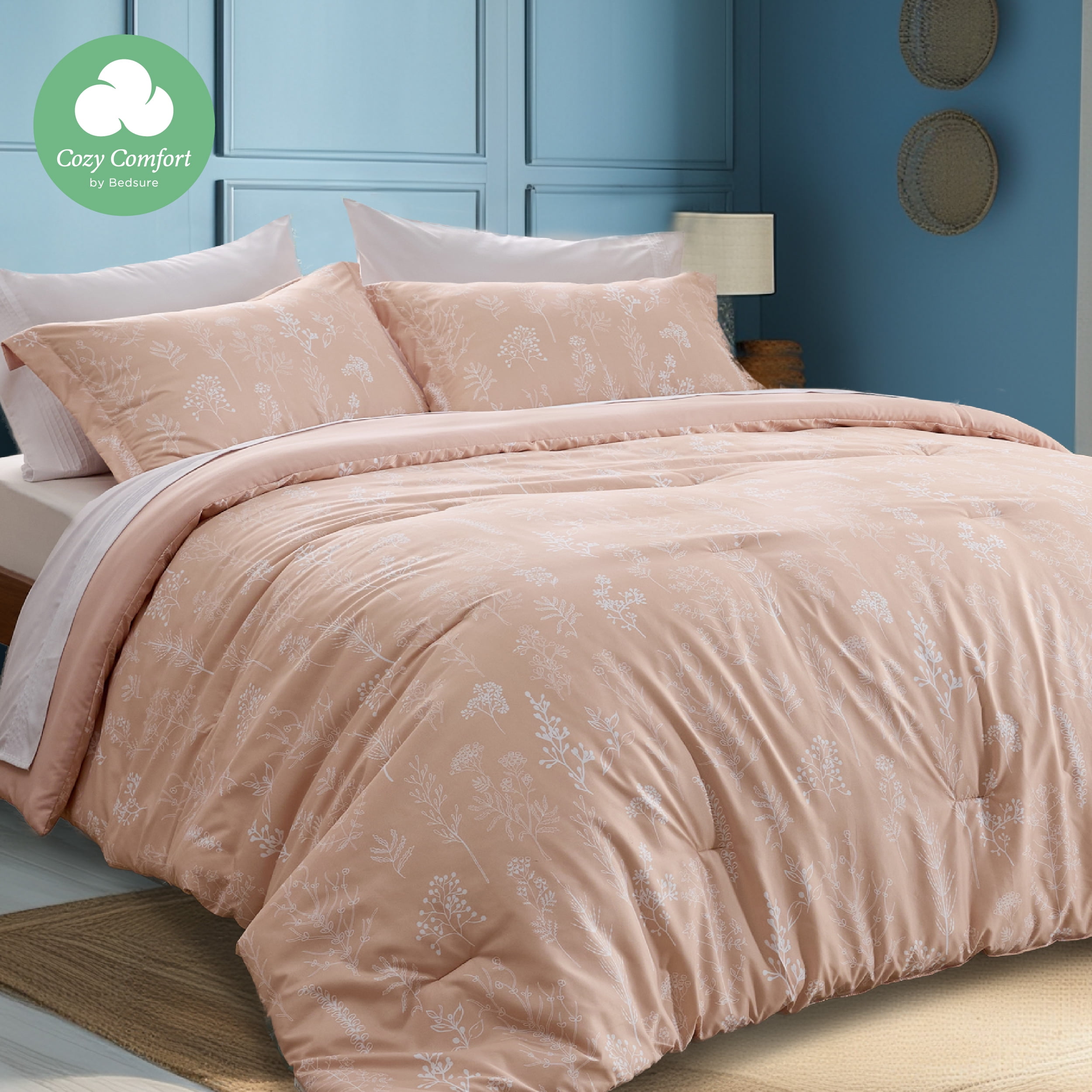 Cozy Comfort 3 Pieces Rose Dust King Size Comforter Sets, Cute Flowers ...