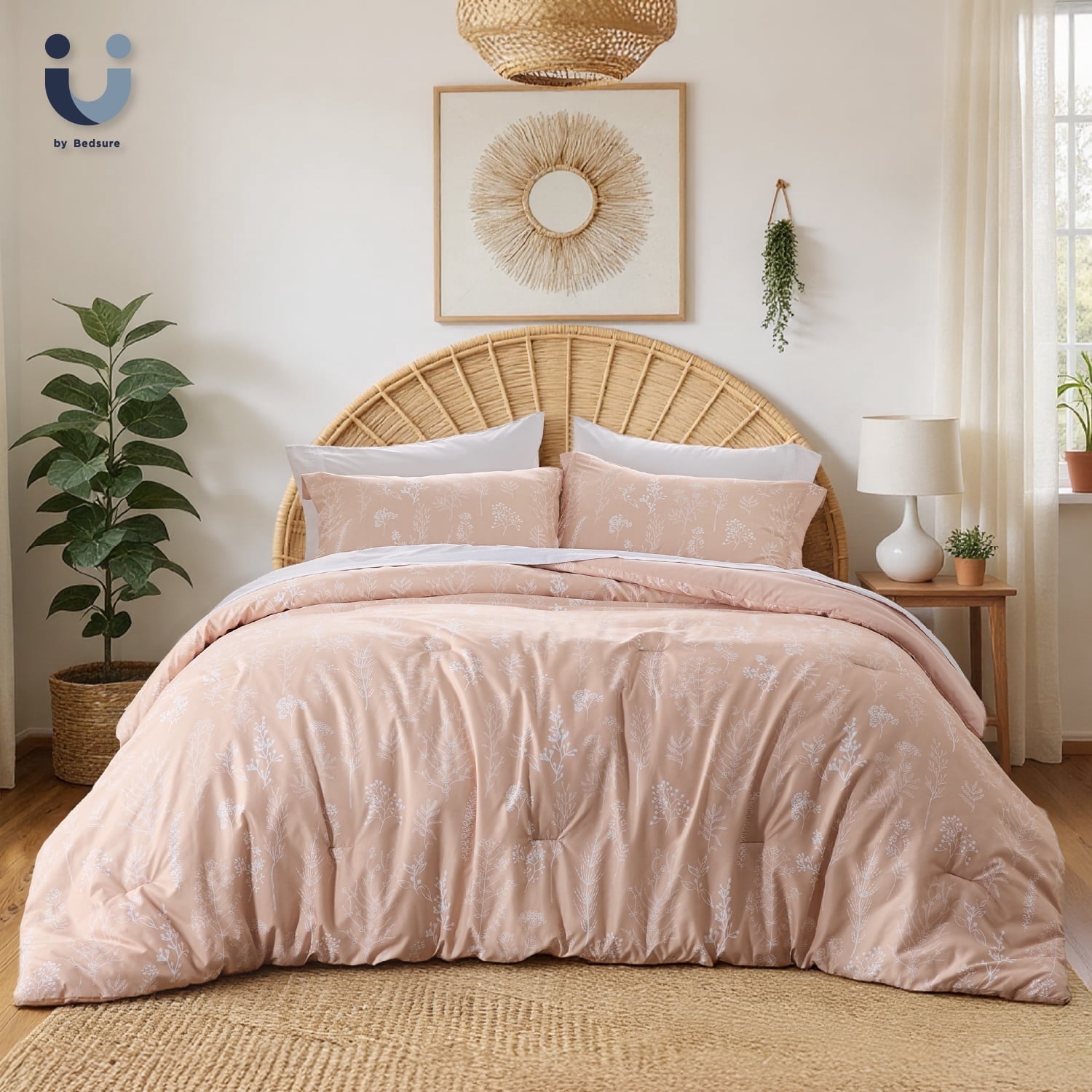 3 Pieces Rose Dust Twin Size Comforter Sets, Cute Flowers Botanical ...