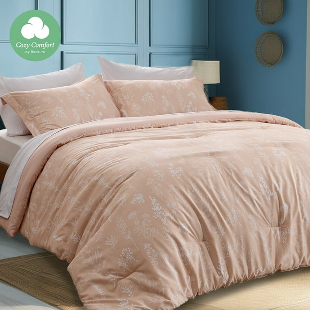 Cozy Comfort 3 Pieces Rose Dust Twin Size Comforter Sets, Cute Flowers ...
