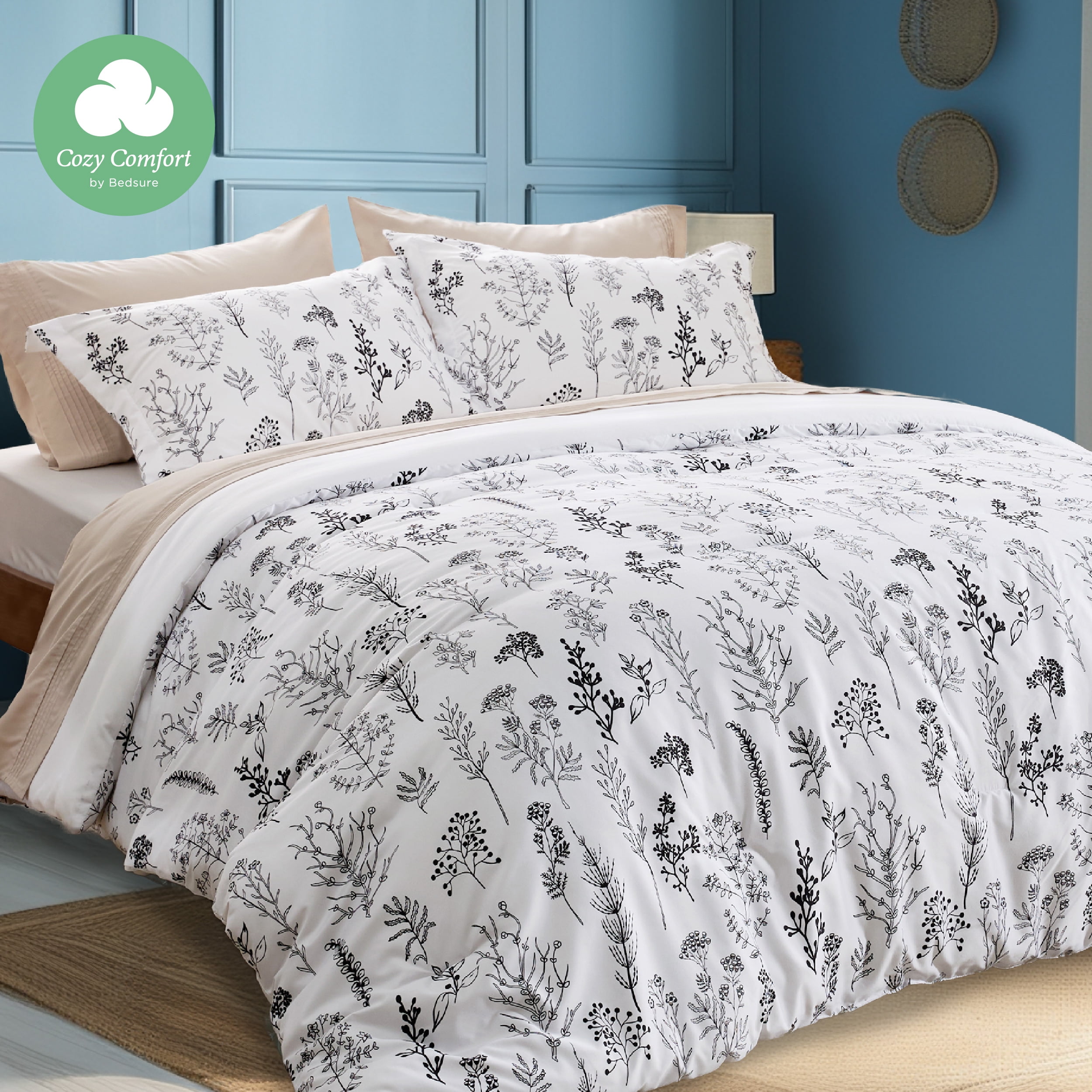 Cozy Comfort 3 Pieces White King Size Comforter Sets, Cute Flowers ...