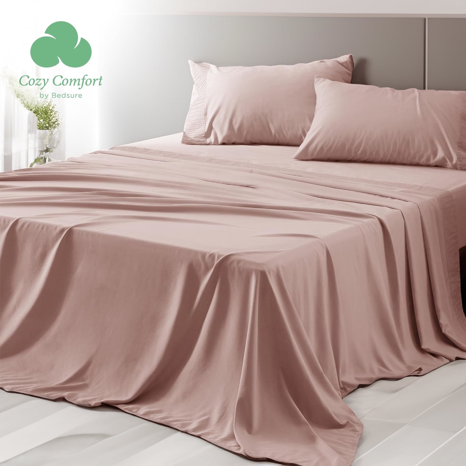 Bedsure King Size Hotel Luxury Cameo Rose Bed Sheet Set, 4 Piece ...