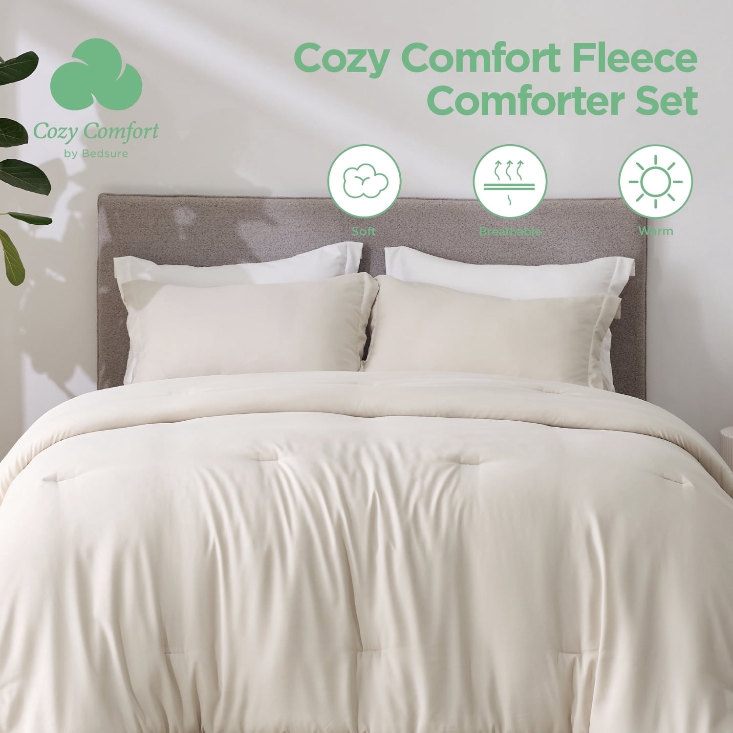 Cozy Comfort Beige Comforter Set, 3 Pieces Prewashed Bed Comforter for ...
