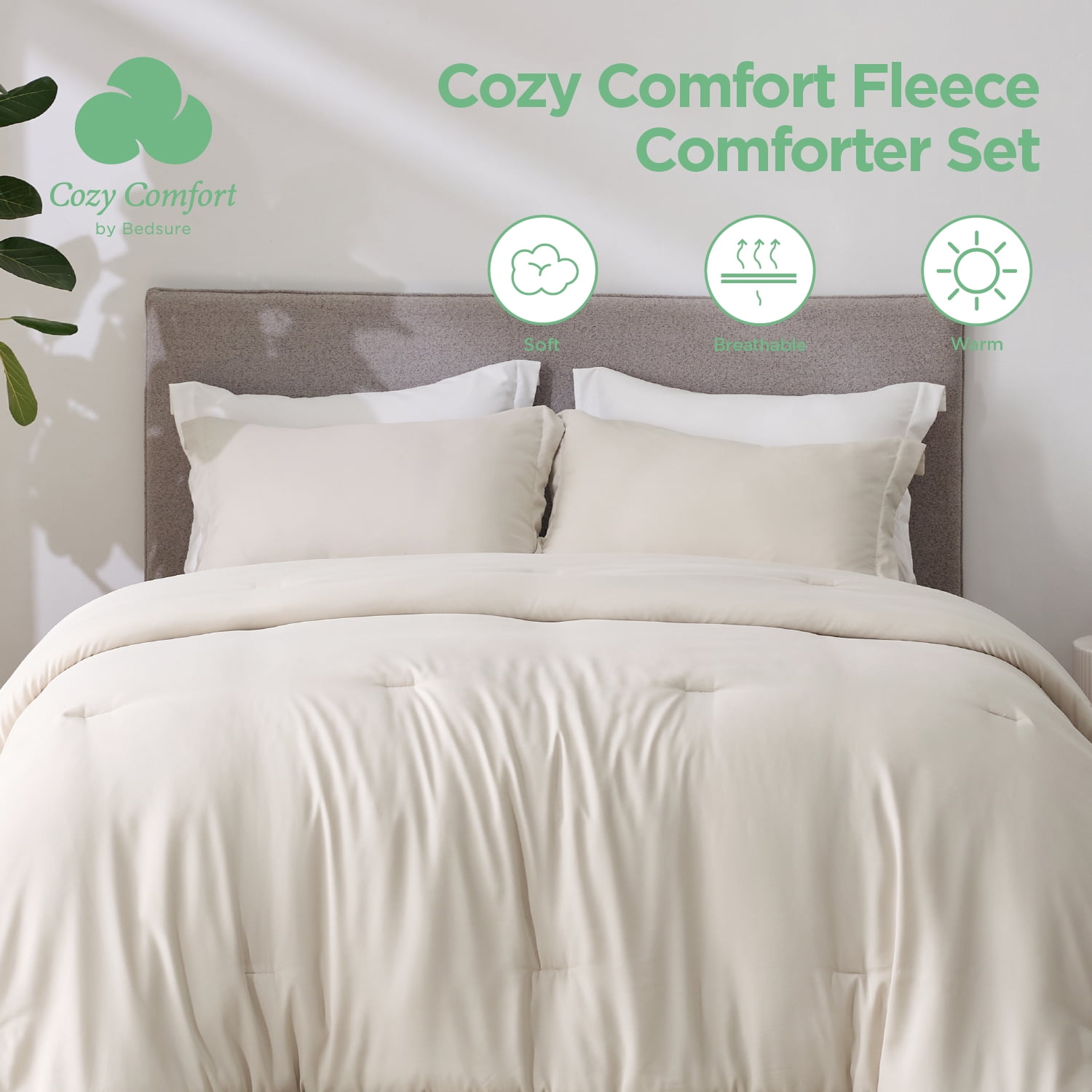 Cozy Comfort Beige Comforter Set Full, 3 Pieces Prewashed Bed Comforter ...