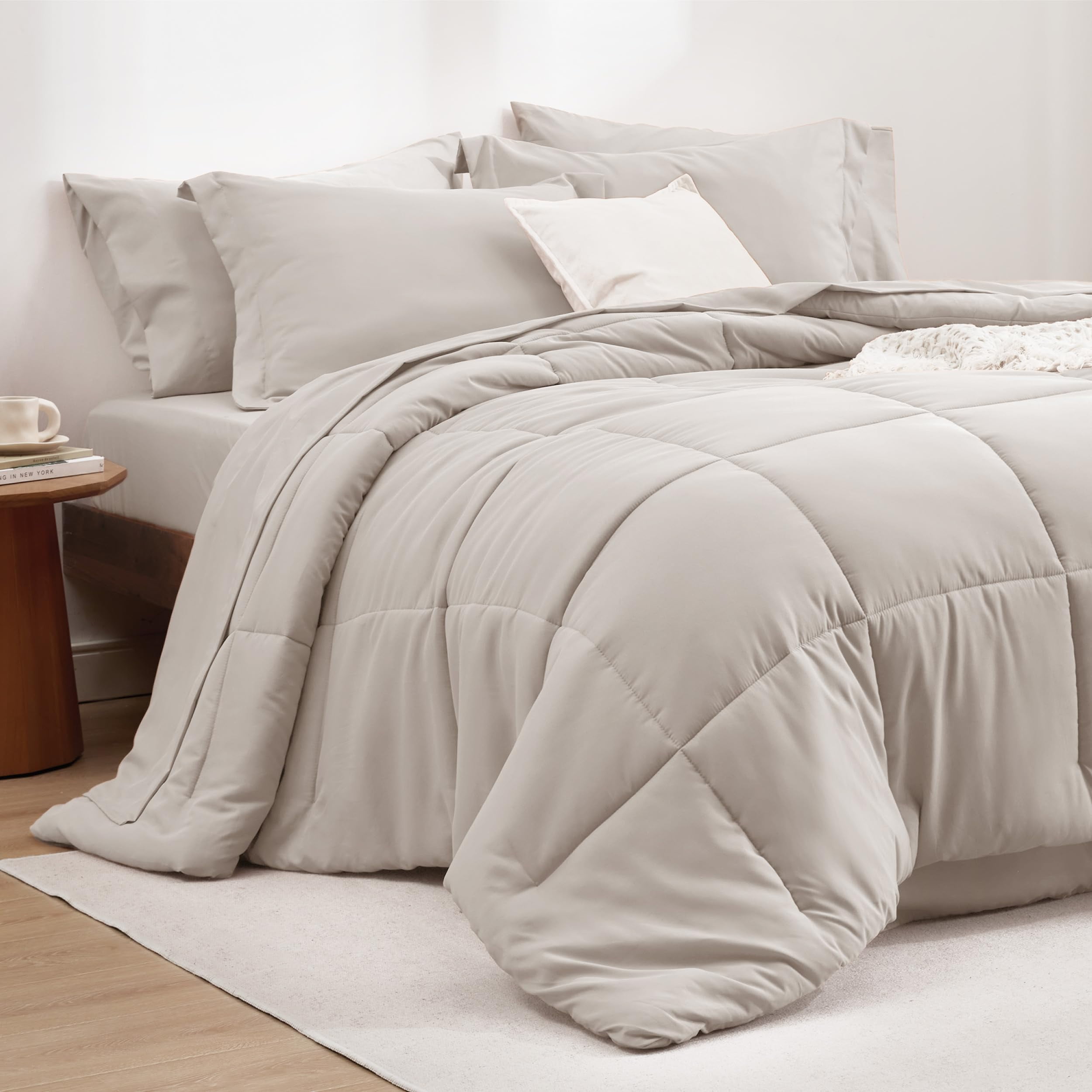Cozy Comfort Beige Full Size Comforter Set - 7 Pieces Solid Full Bed in ...