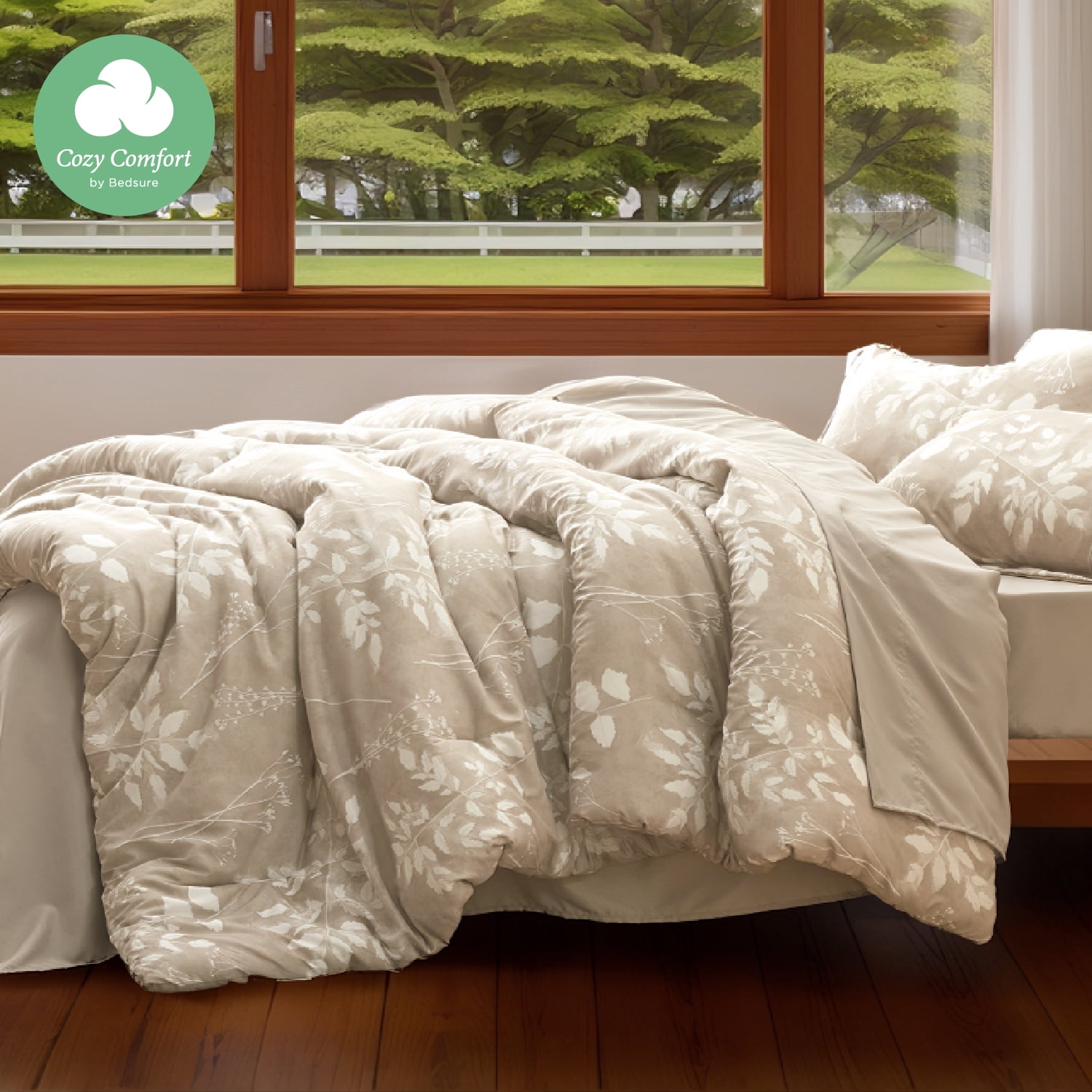 Cozy Comfort Beige Queen Comforter Set - 7 Pieces Floral Bedding Sets ...