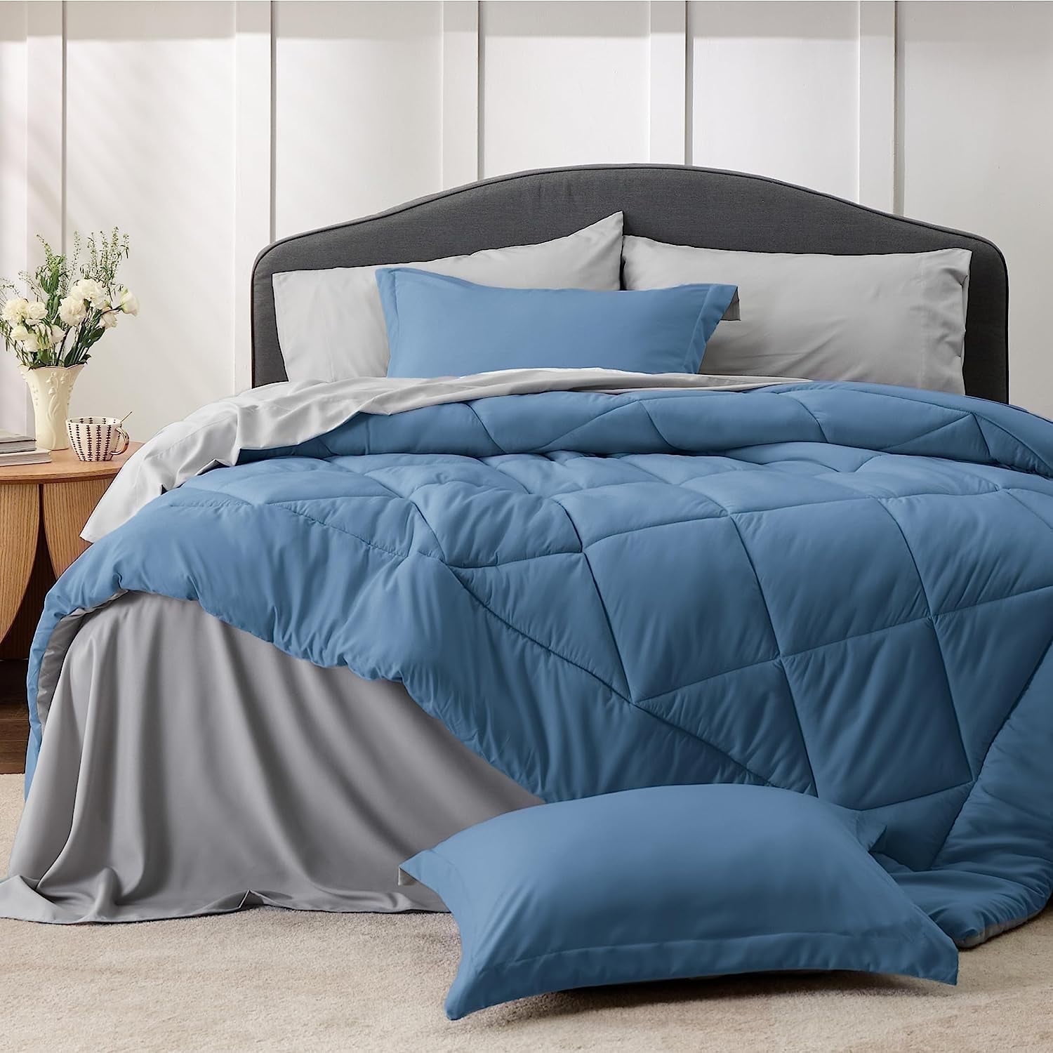 U by Bedsure Blue Queen Comforter Set - 7 Pieces Reversible Blue Bed in ...