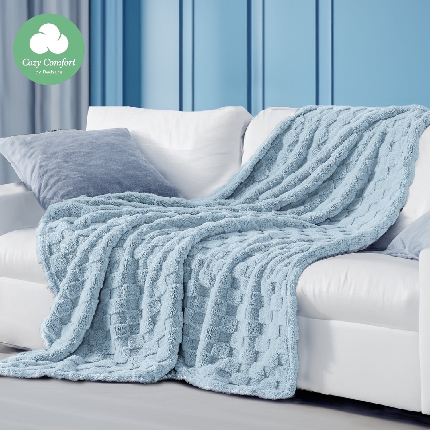 U by Bedsure Blue Fleece Throw Blanket for Couch - Super Soft Cozy ...