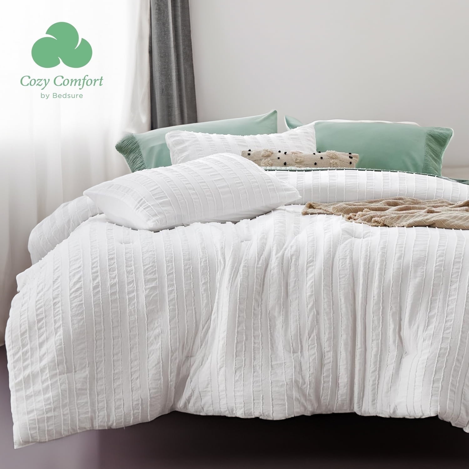 Cozy Comfort Boho Comforter Set Full - White Tufted, 3 Pieces Farmhouse ...