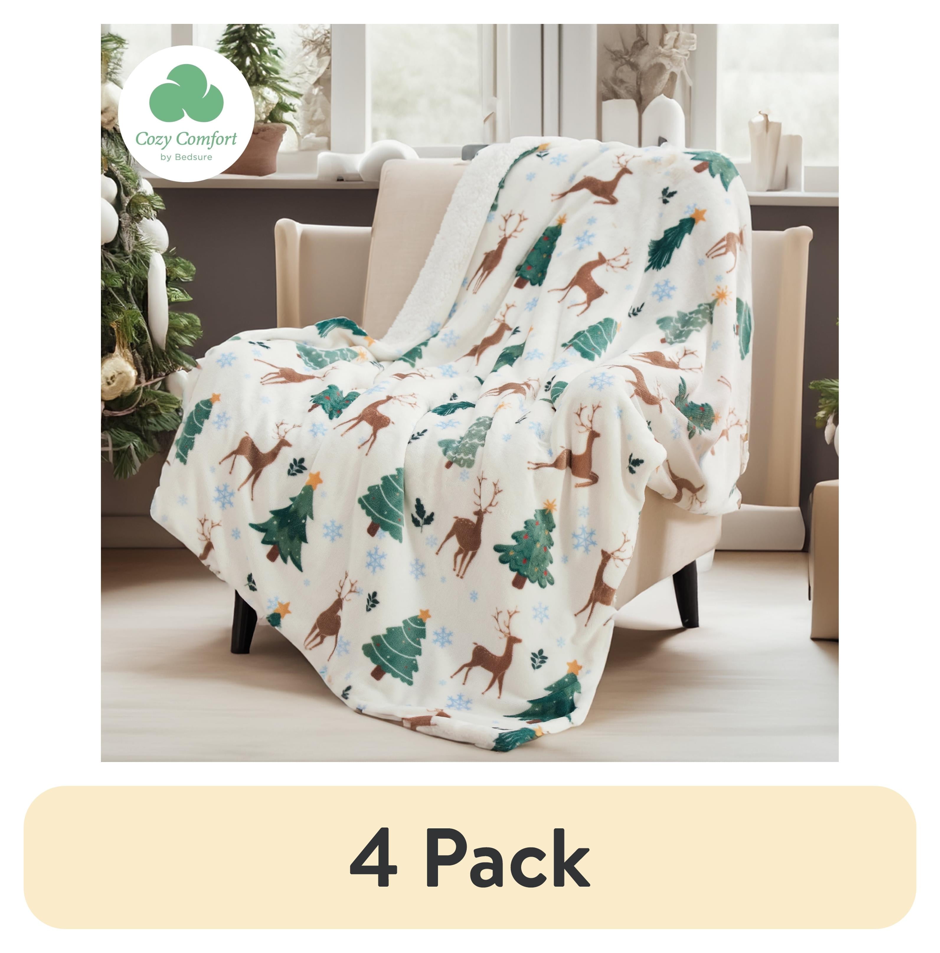 (4 pack) Cozy Comfort Throw Blanket - Soft and Warm Sherpa Elk Throw ...
