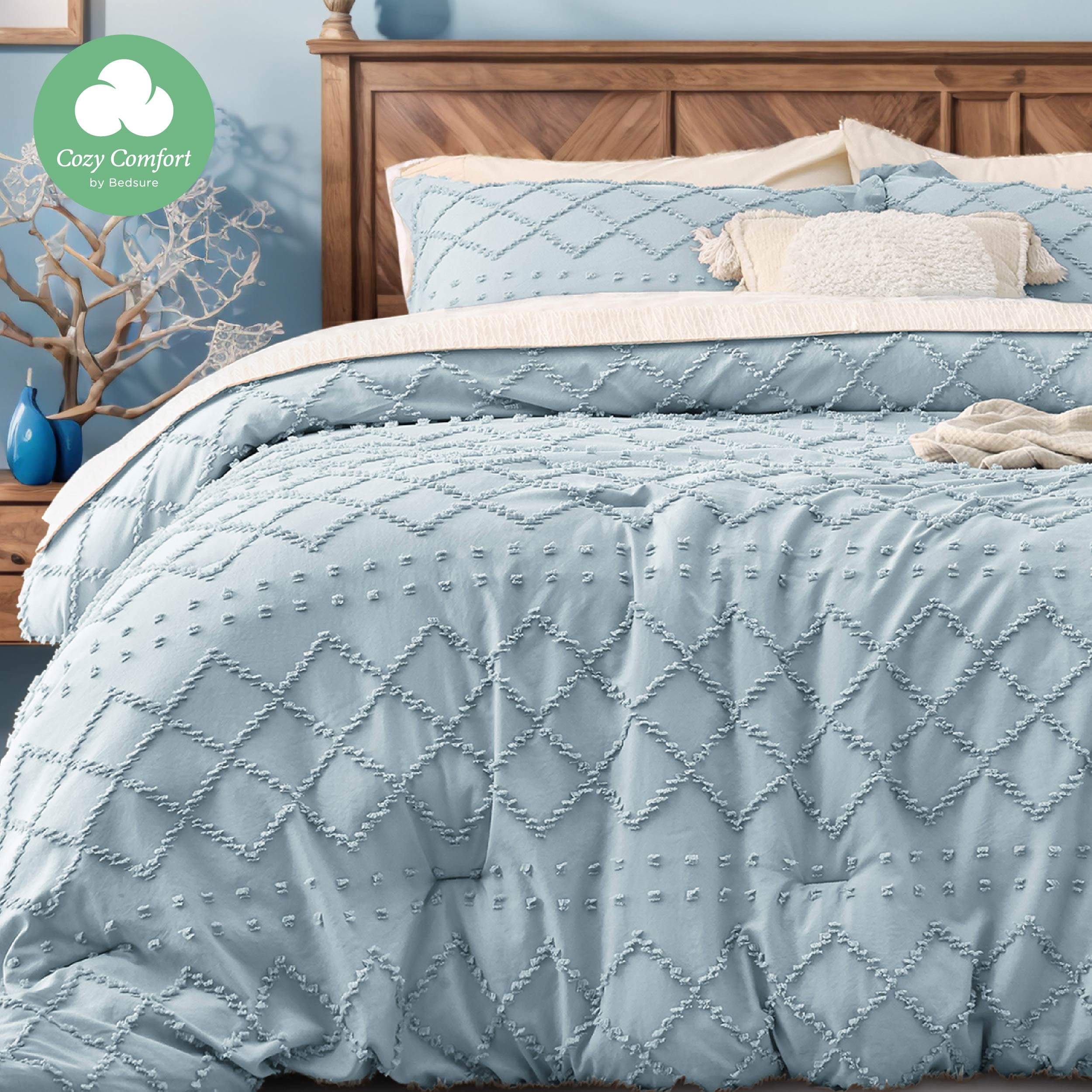 Cozy Comfort Comforter Set, Boho Tufted Shabby Chic Bedding Comforter ...