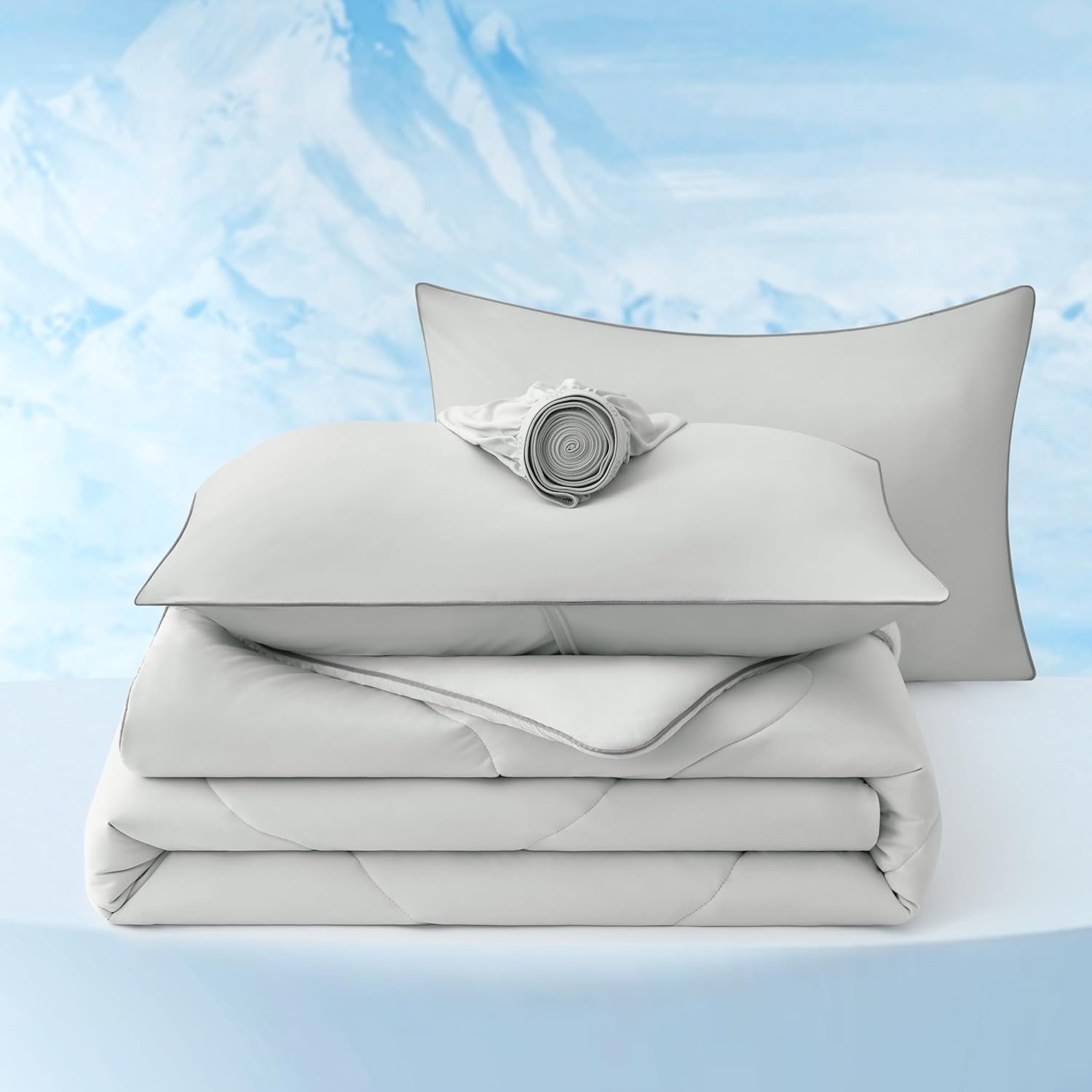 Cozy Comfort Cooling Comforters Sets, Queen Grey Cooling Blanket for ...