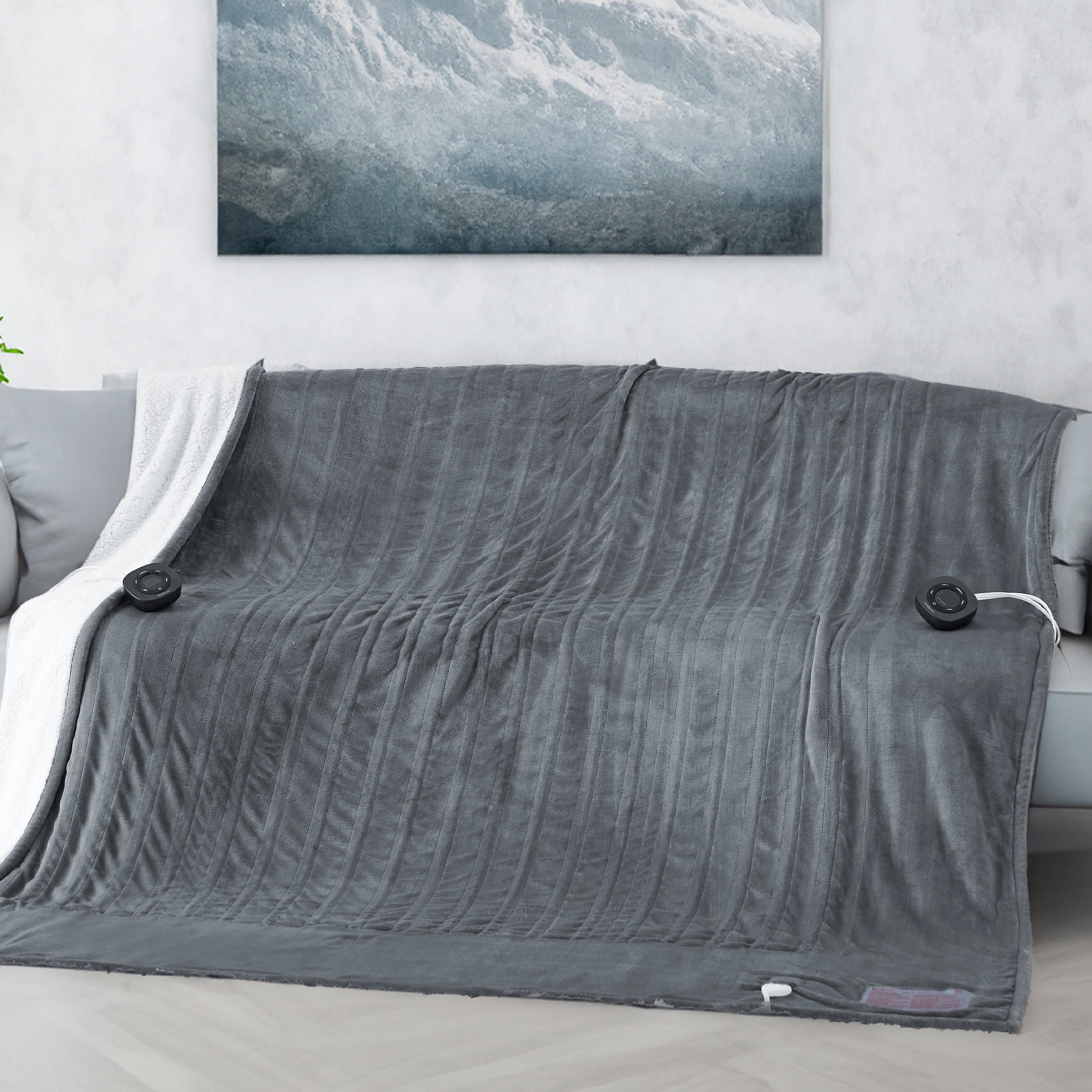 Cozy Comfort Flannel Electric Blanket King, Flannel Heated Blanket with ...