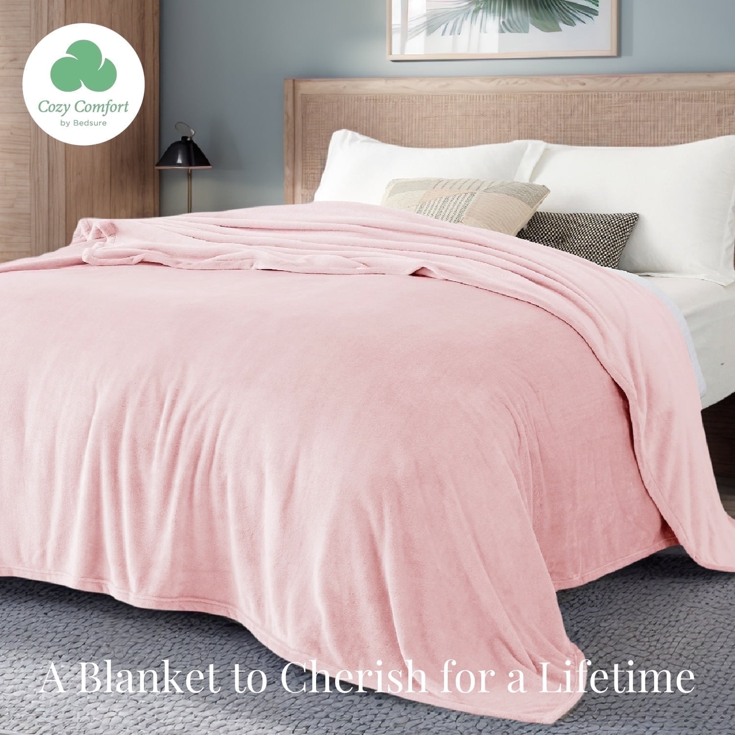Cozy Comfort Fleece Bed Blankets Queen Size Pink, 260GSM Soft ...