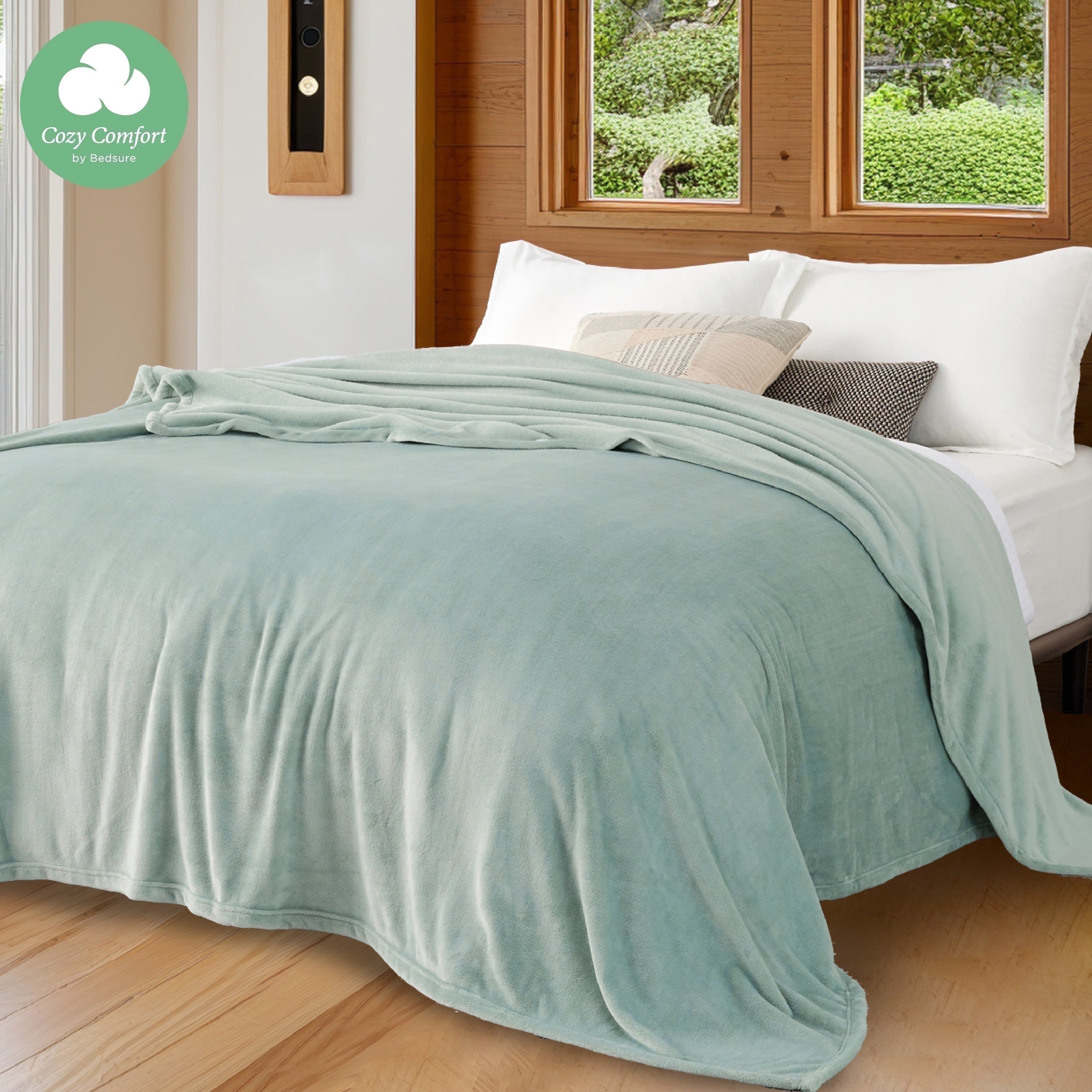 Bedsure Cozy Comfort Fleece Bed Blanket Queen Size 90x90 inches Sage ...