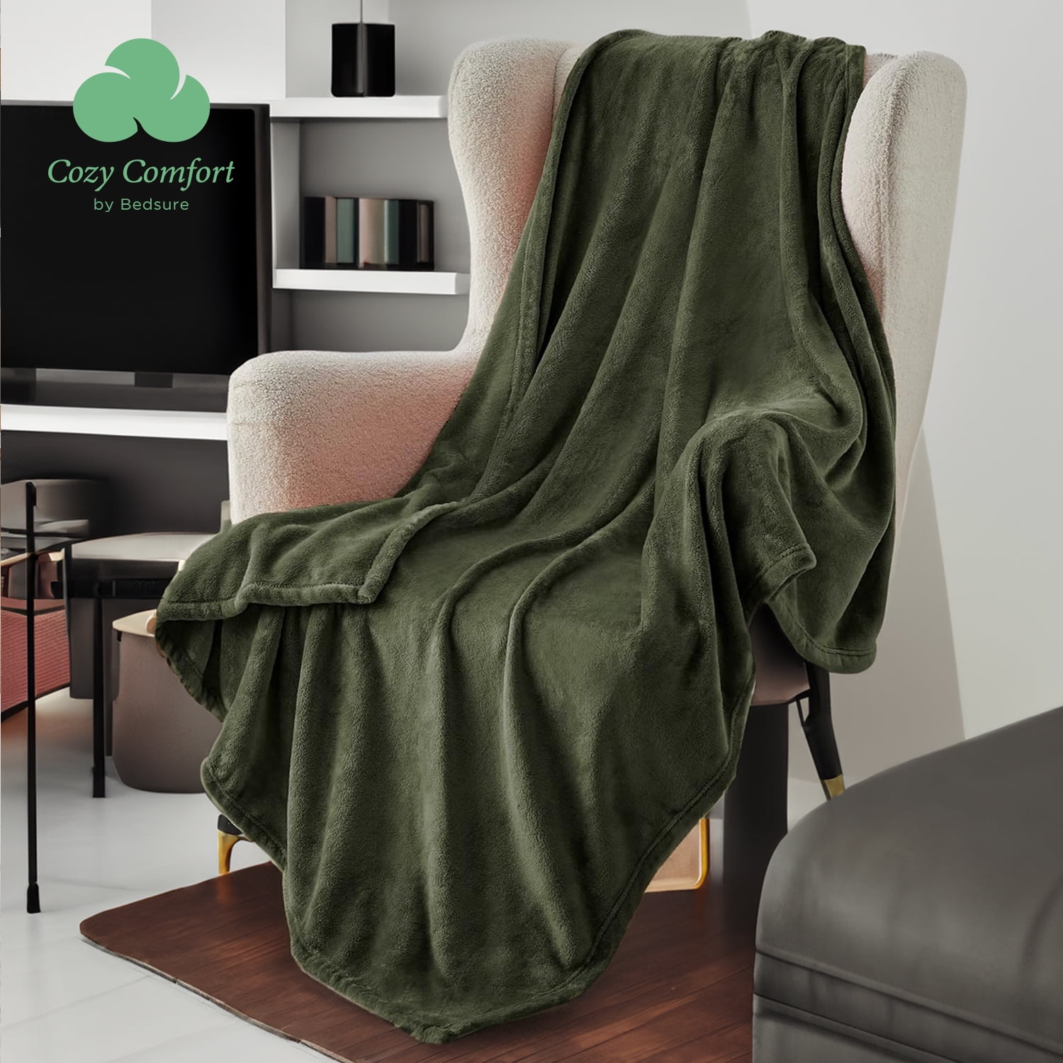 Bedsure Lightweight Warm Microfiber Polyester Fleece Blanket - Olive Green, Twin Size, 60X80 ...