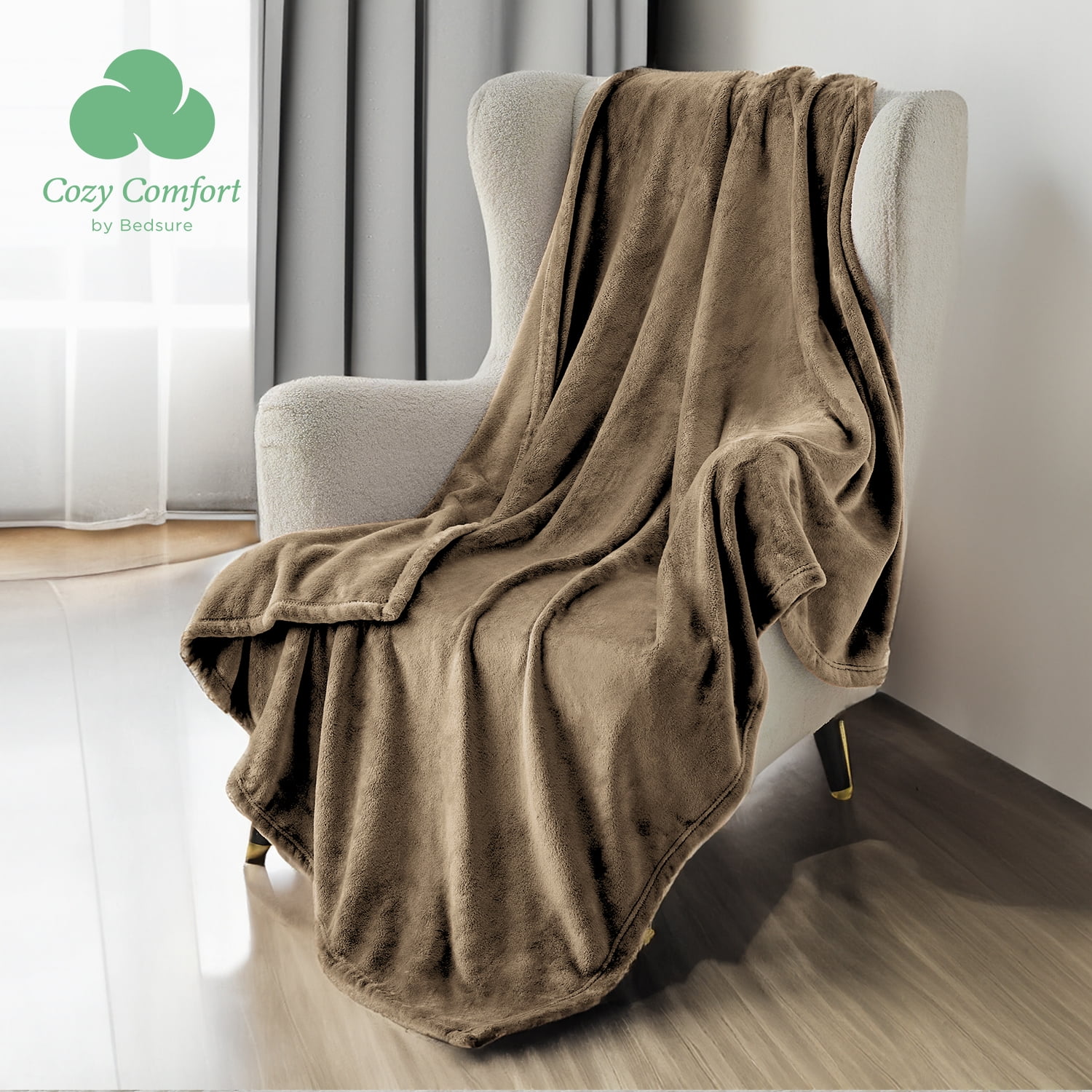 Bedsure Microfiber Plush Fleece Blanket, Thick and Soft Twin Size Taupe Blanket, 60X80 inches ...