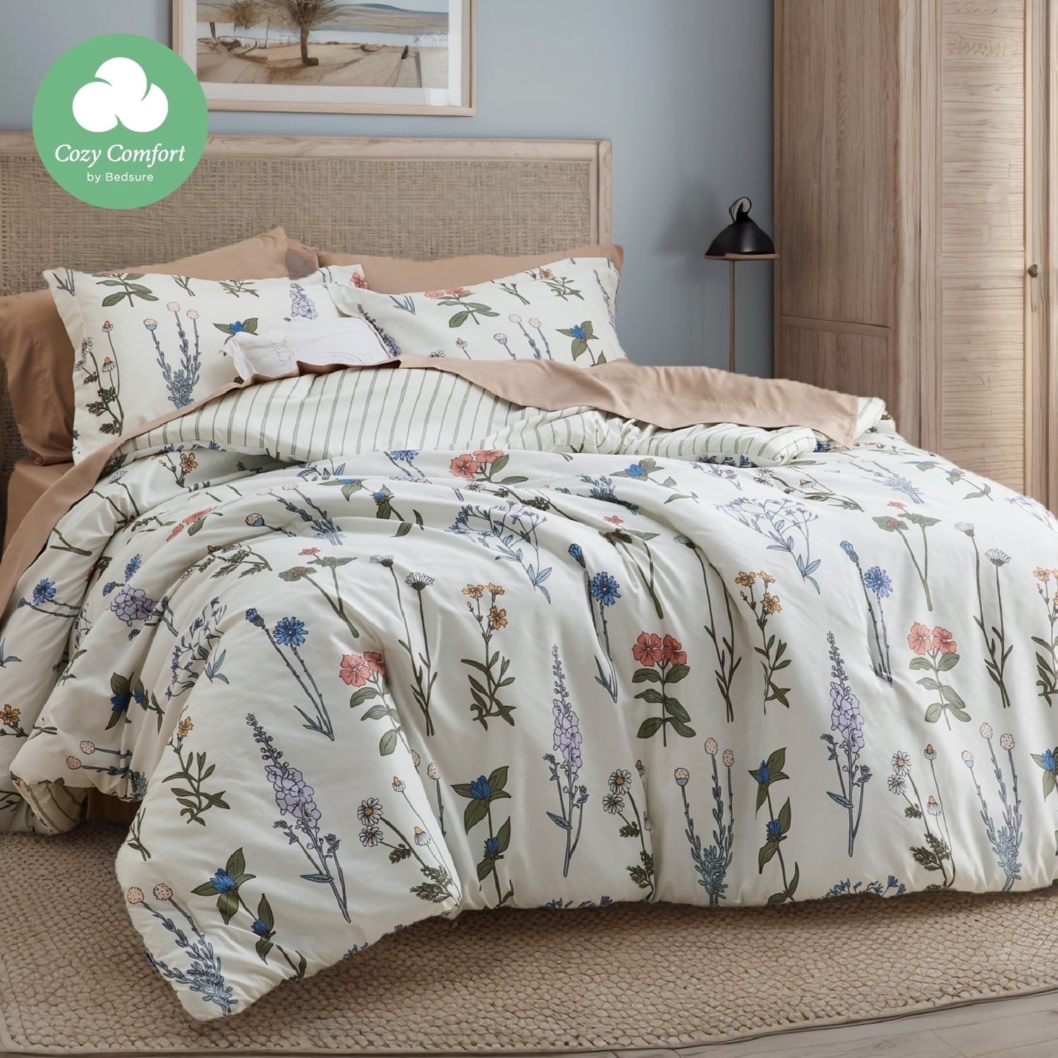 Cozy Comfort Floral White Comforter Set - Queen Size, Fluffy Soft ...