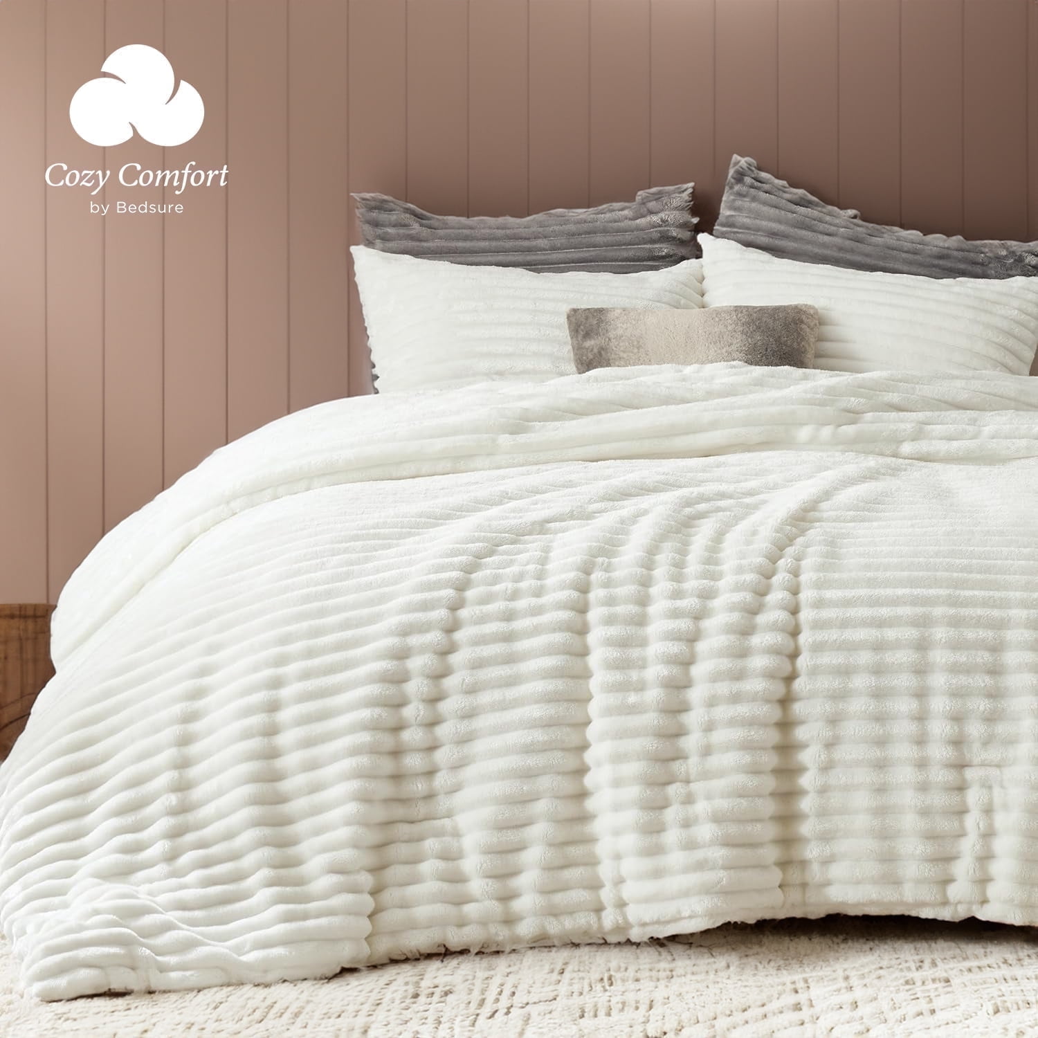 Cozy Comfort Fluffy Comforter Set King - 3 Pieces Super Soft Faux Fur ...