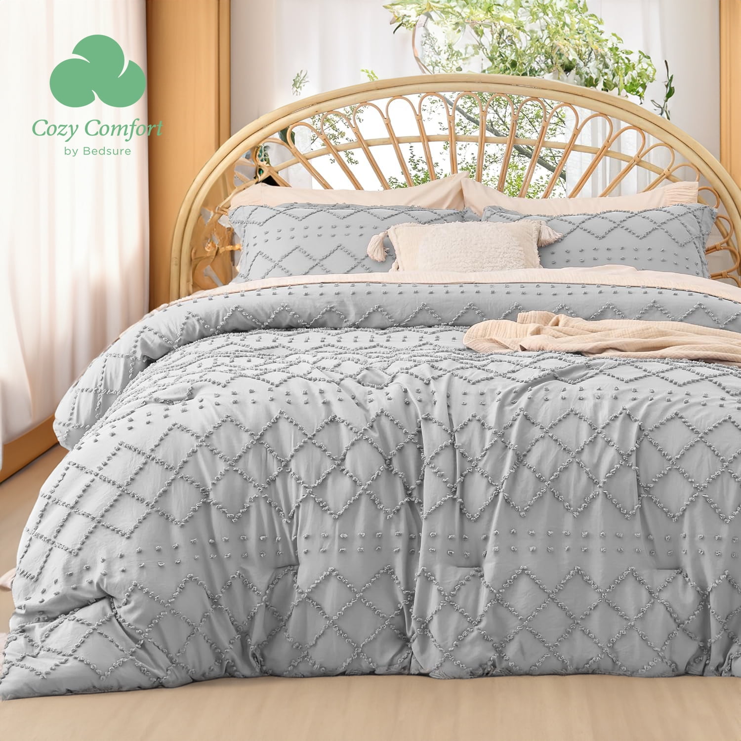 Cozy Comfort Full Size Comforter Set - Light Grey Comforter, Boho ...