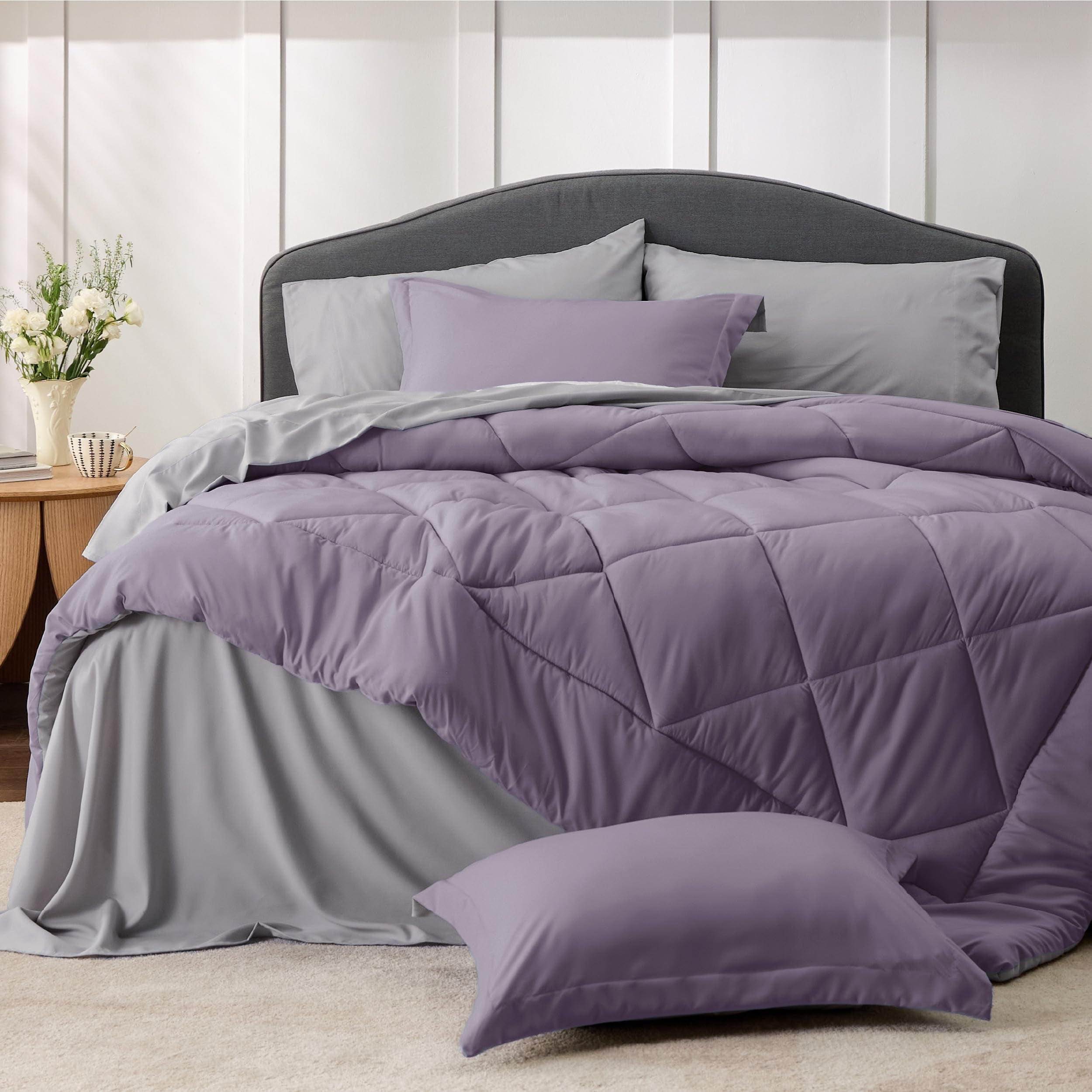 Cozy Comfort Grayish Purple Queen Comforter Set - 7 Pieces Reversible ...
