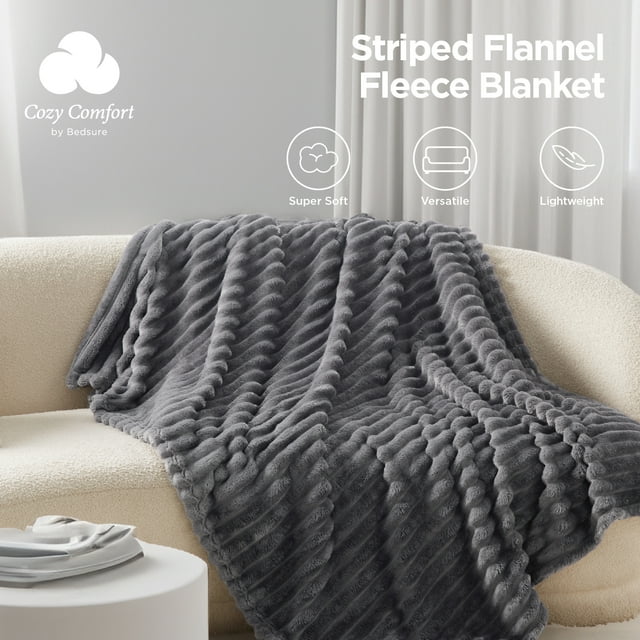 Cozy Comfort Grey Fleece Throw Blanket for Couch - Super Soft Cozy ...