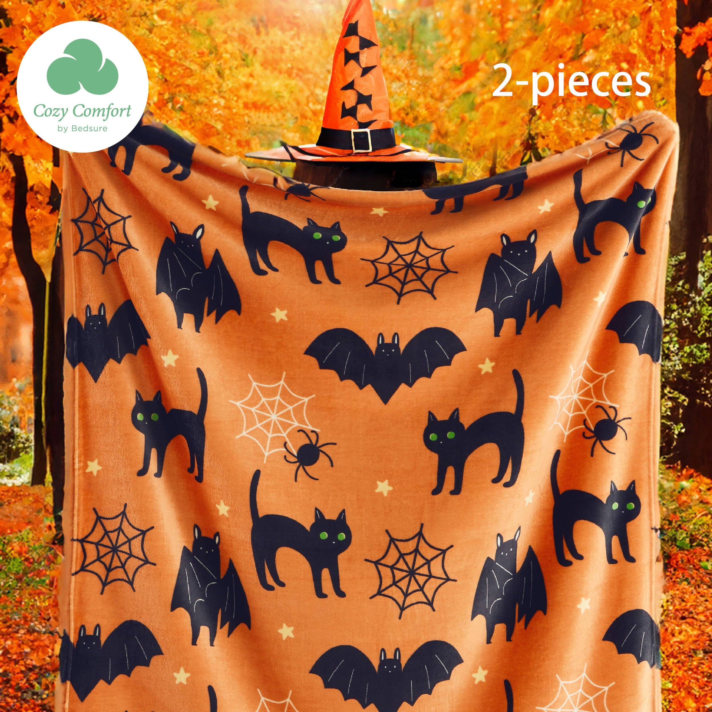 (2 pack) Cozy Comfort Halloween Fleece Throw Blanket, Printed Bat ...