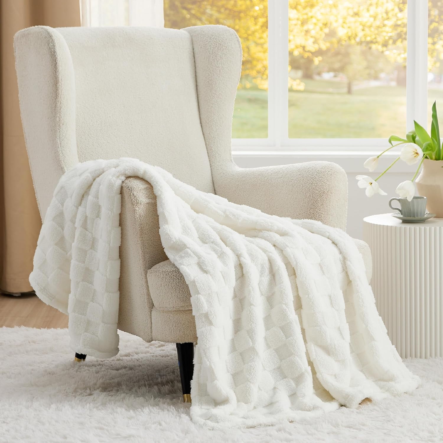 Cozy Comfort Ivory Fleece Throw Blanket for Couch - Super Soft Cozy ...