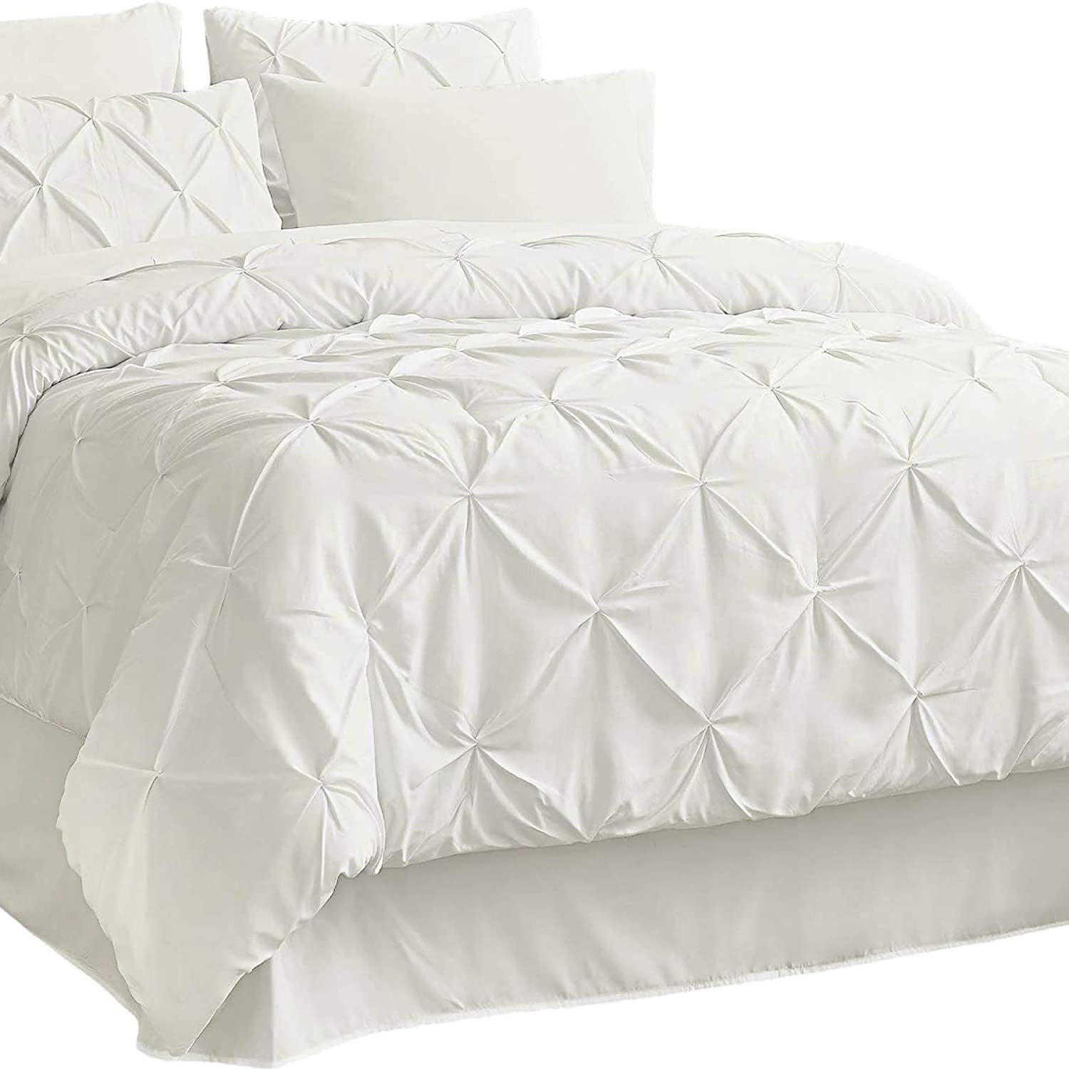 Cozy Comfort Ivory Full Comforter Sets - 7 Pieces Pintuck Bed Set , Bed ...