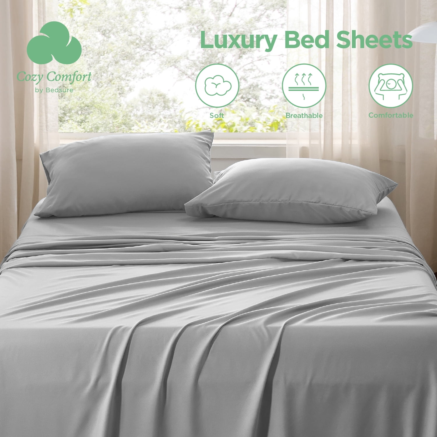 Cozy Comfort King Bed Sheets with Side Pocket,4 Pieces Polyester ...