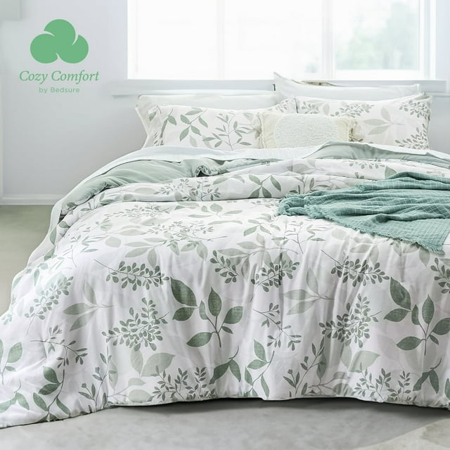 Free Shipping! Cozy Comfort King Comforter Set - White & Green Floral ...