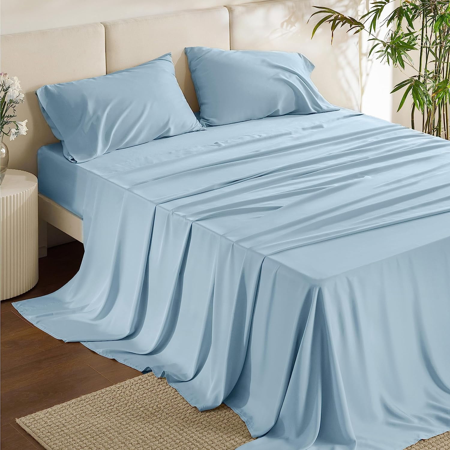 Bedsure King Deep Pockets Cooling Bed Sheets Set, Rayon from Bamboo ...