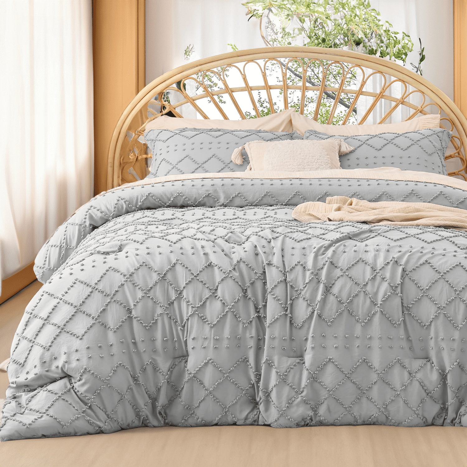 U by Bedsure King Comforter Set, Light Grey Boho Farmhouse Bedding, 3 ...