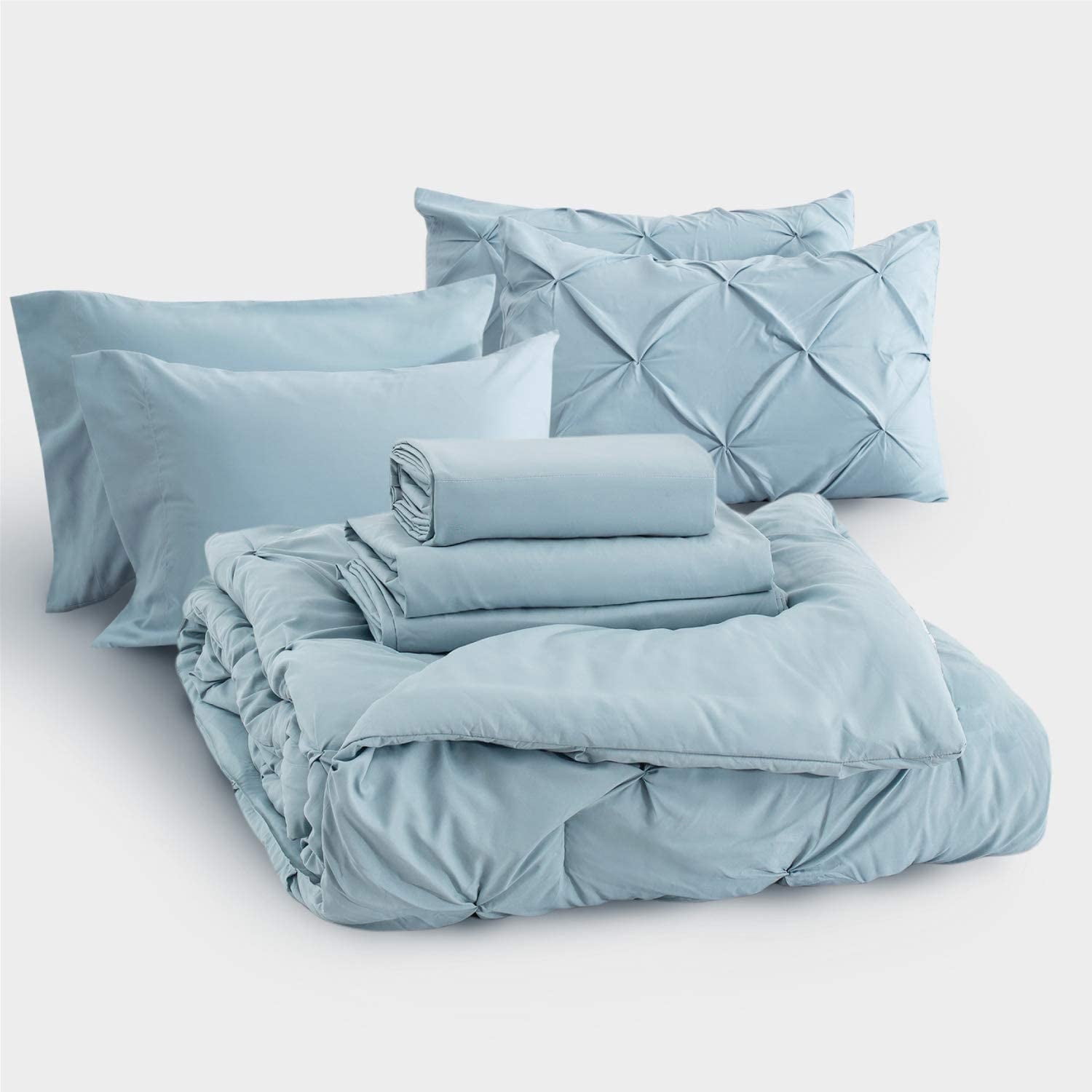 Cozy Comfort Light Blue King Size Comforter Set - 7 Pieces Pintuck Bed ...