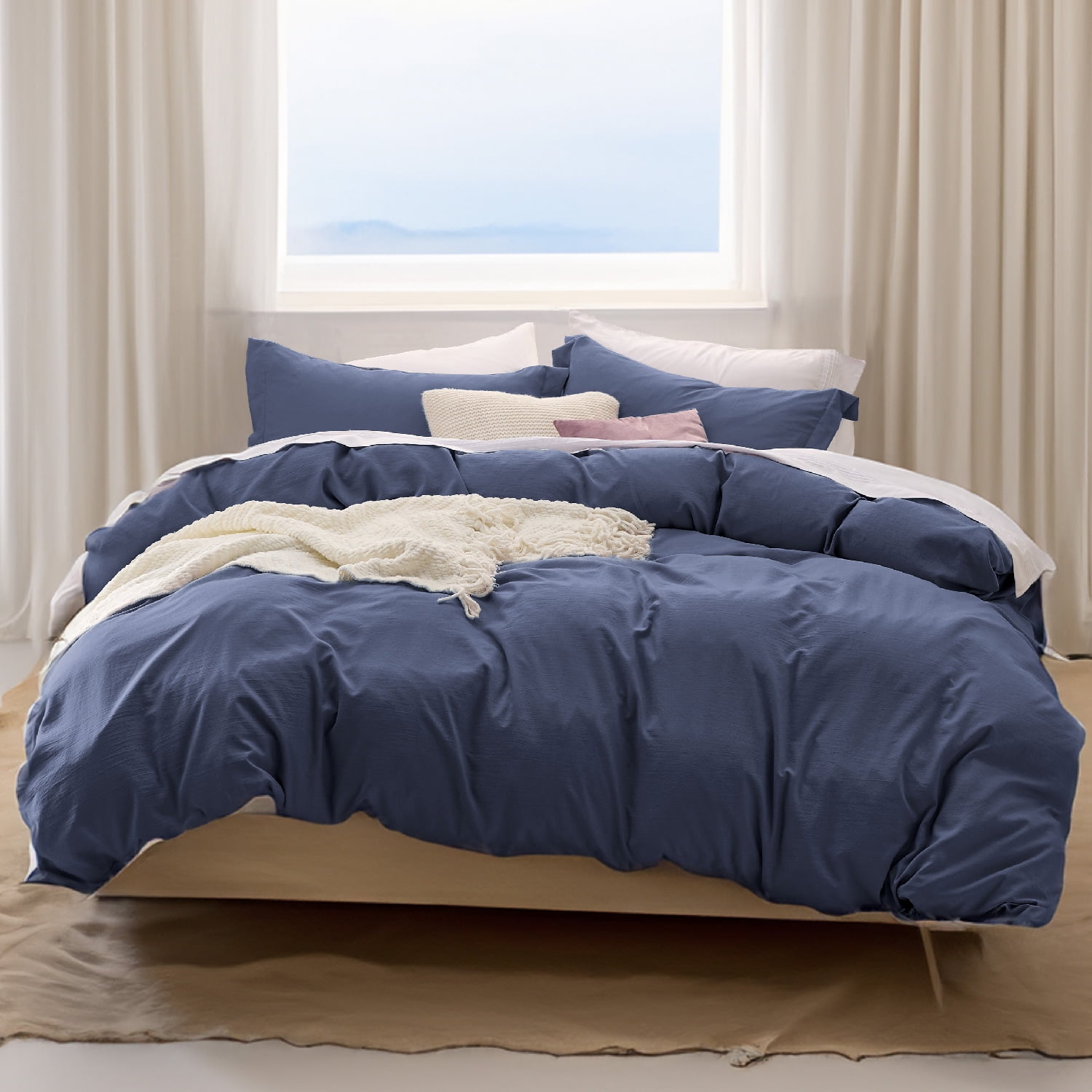 Cozy Comfort Navy Duvet Cover Full Size - Washed Duvet Cover, Soft Full ...