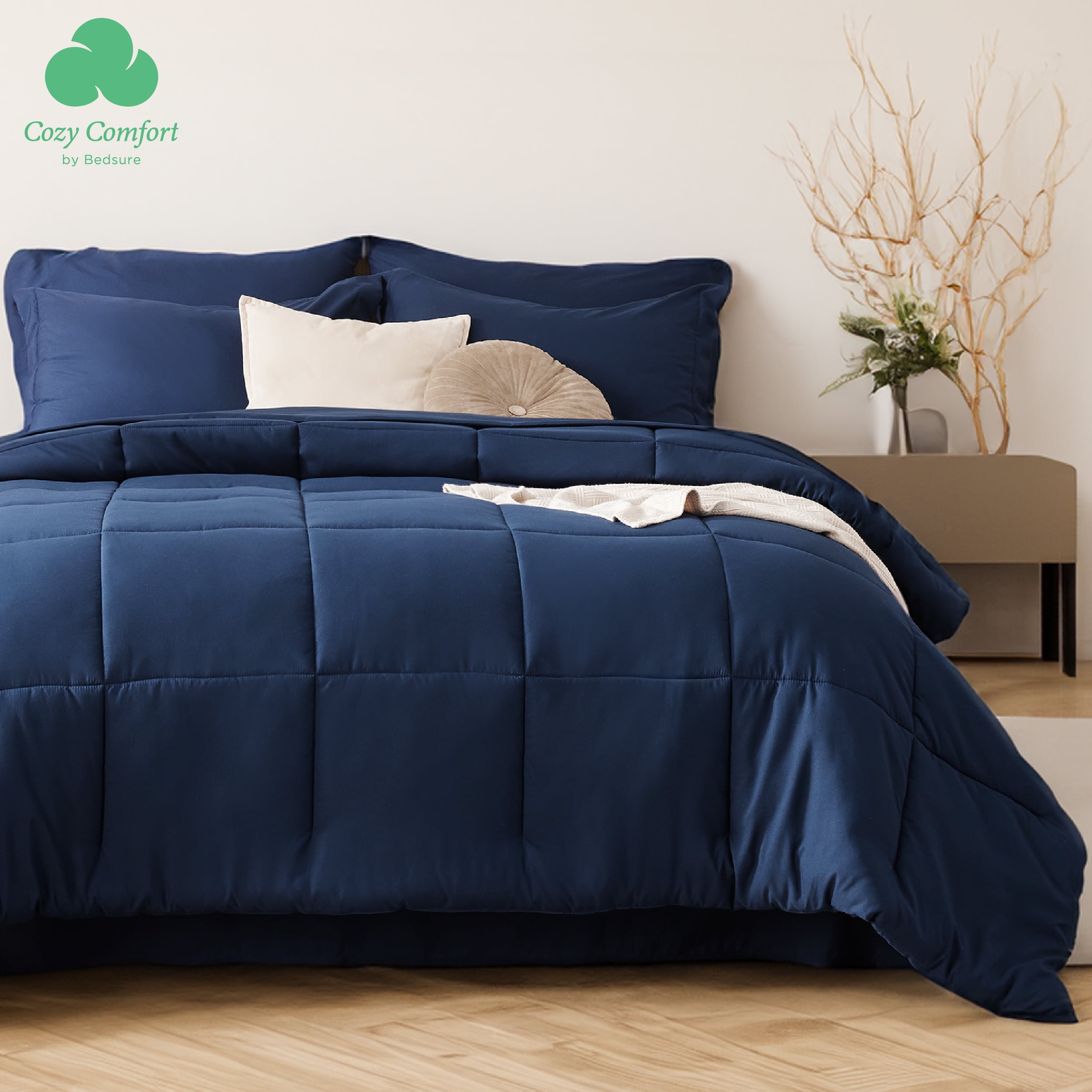 Cozy Comfort Navy Full Comforter Set - 7 Pieces Solid Full Bed in a Bag ...