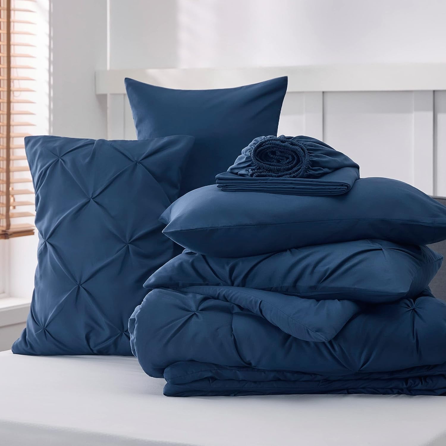 Cozy Comfort Navy Twin Comforter Set - 5 Pieces Pintuck Bed in A Bag ...