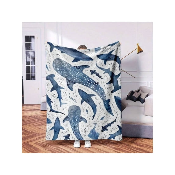 [Cozy Comfort] Ocean Blue Whale Shark Flannel Throw Blanket - Soft ...