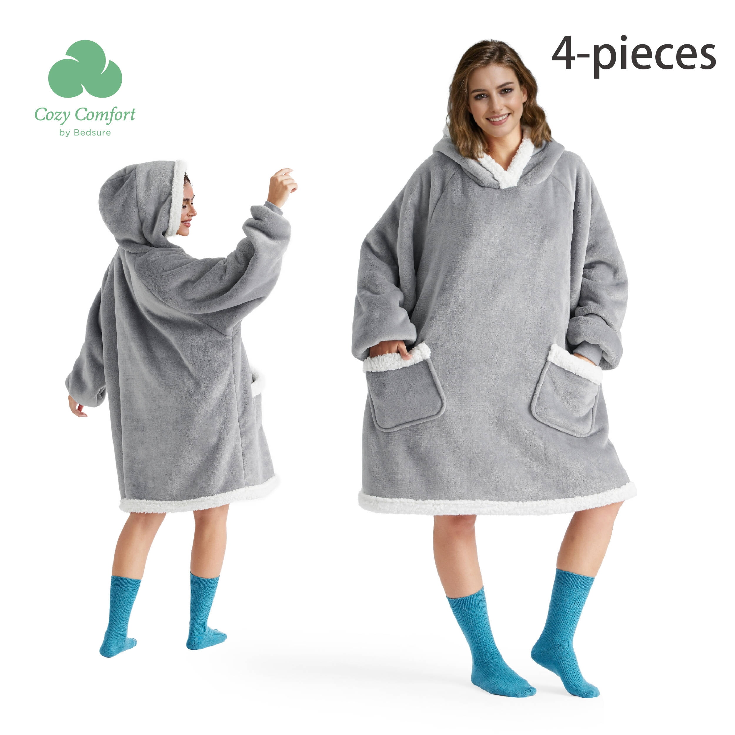 (4 pack) Cozy Comfort Oversized Wearable Giant Pocket Blanket Hoodie ...