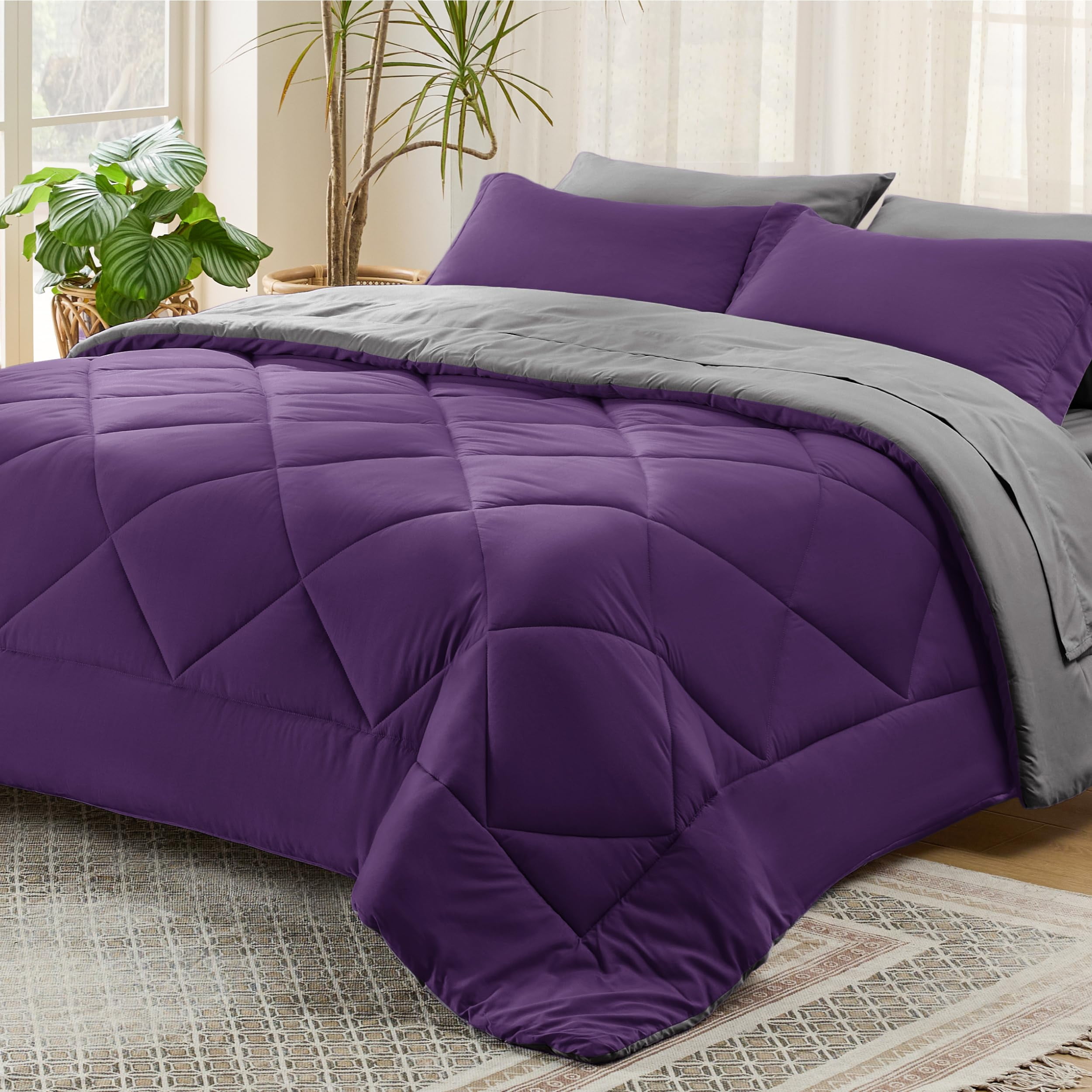 Cozy Comfort Purple King Comforter Set - 7 Pieces Reversible Bed Set ...