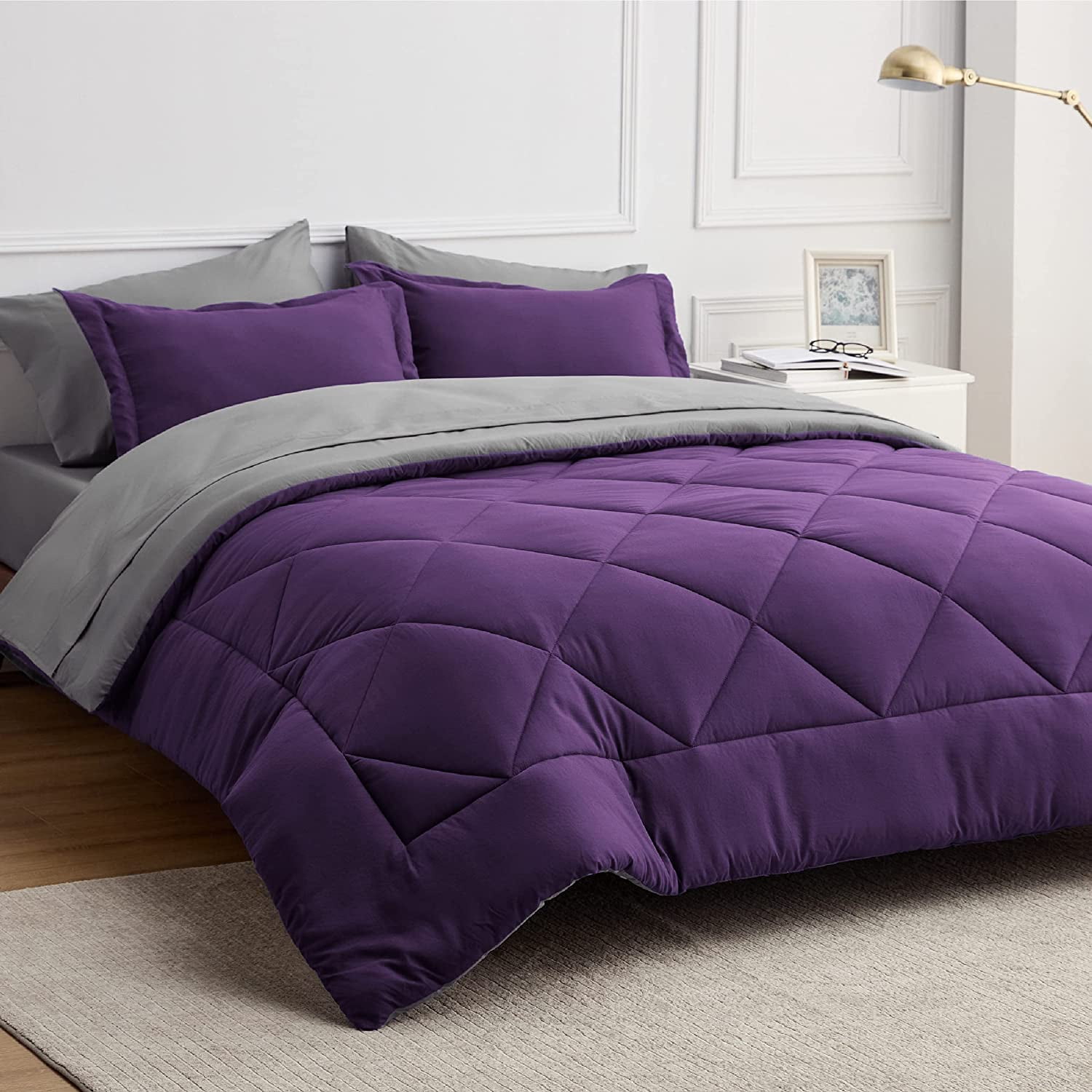Cozy Comfort Purple Queen Comforter Set - 7 Pieces Reversible Bed Set ...