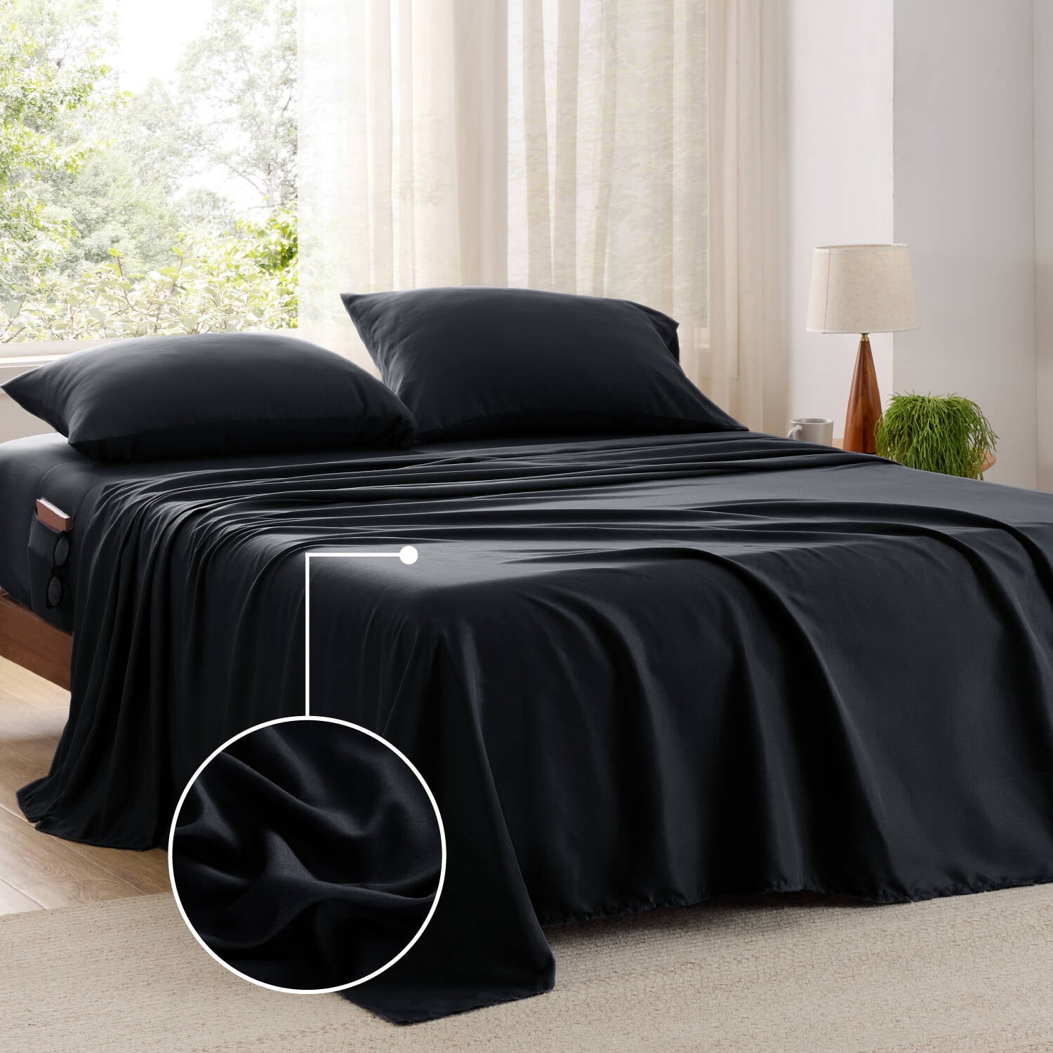 Cozy Comfort Queen Bed Sheets with Side Pocket,4 Pieces Polyester ...