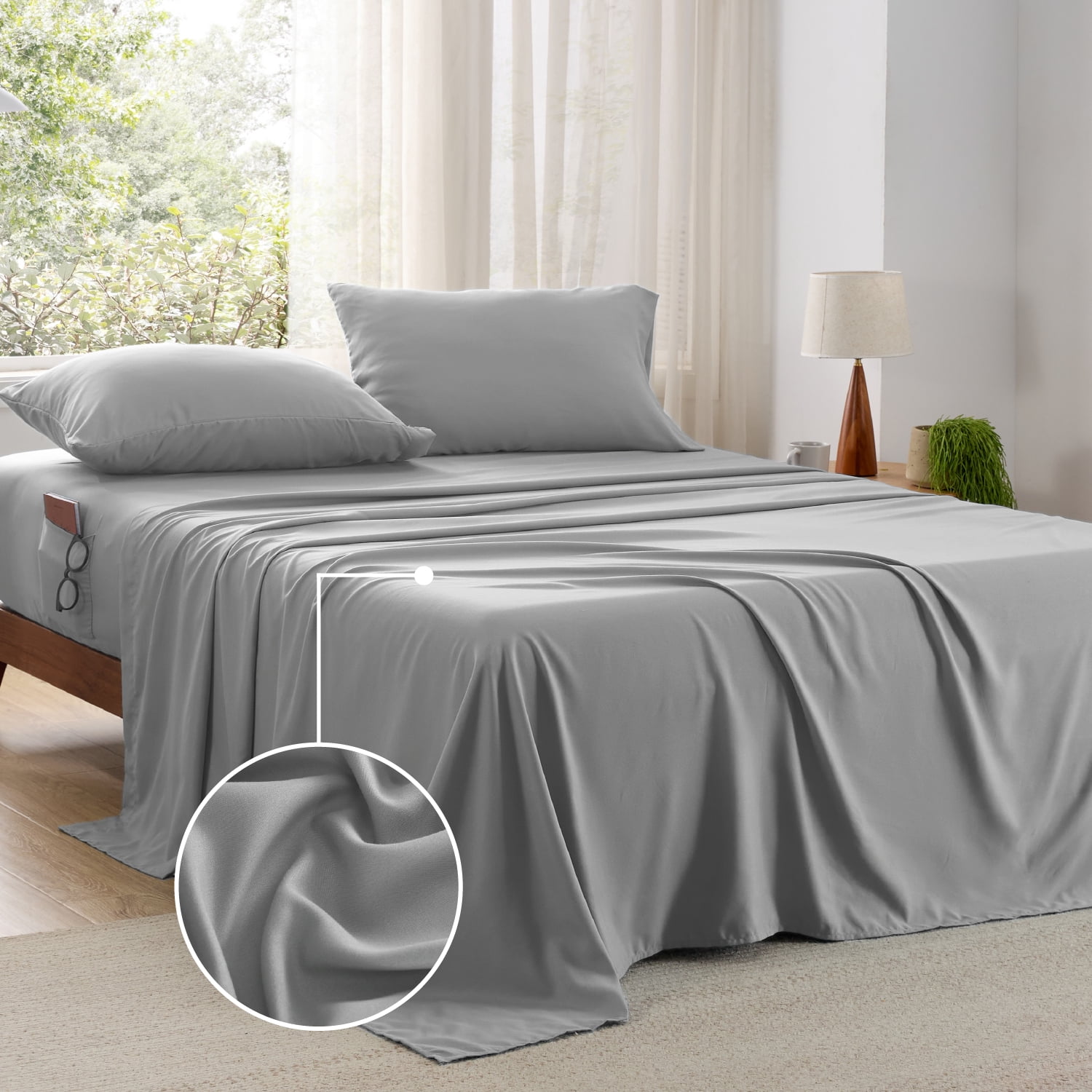 Cozy Comfort Queen Bed Sheets with Side Pocket,4 Pieces Polyester ...