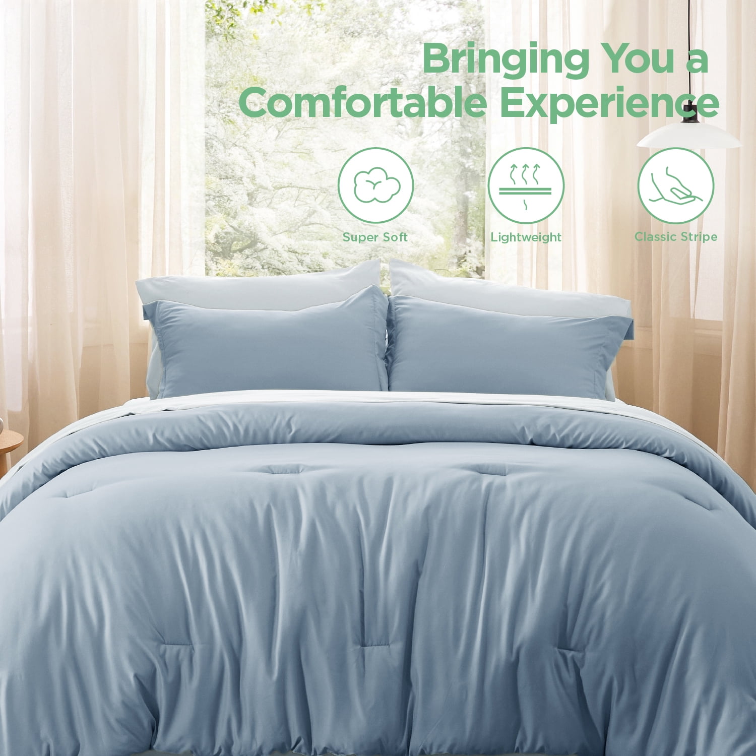U by Bedsure Queen Comforter Set Blue, 7 Pieces Lightweight Queen ...